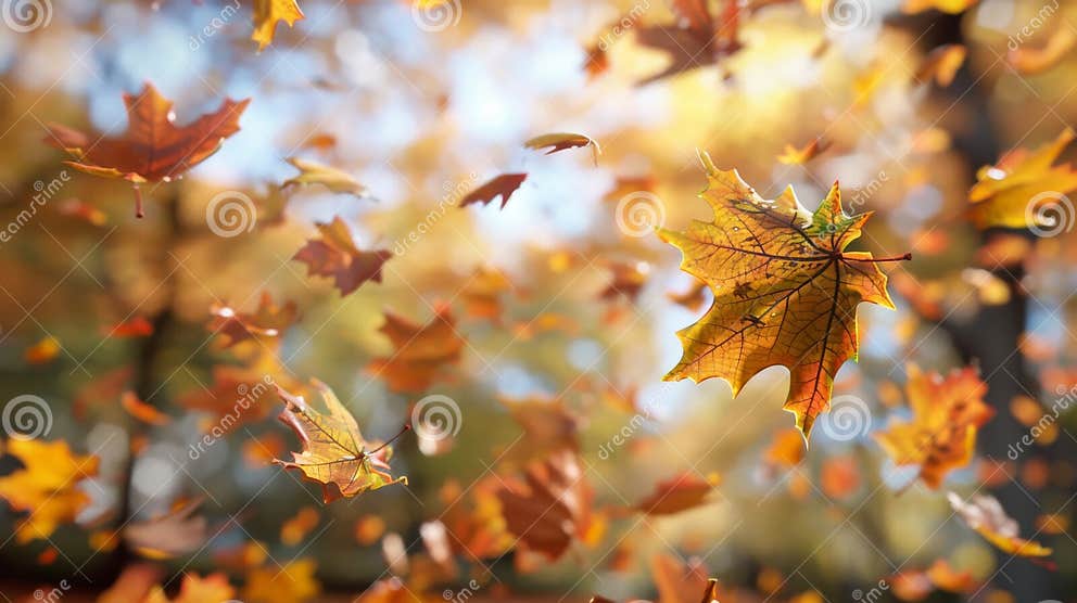 Maple Leaves Blowing in the Wind Against a Forest Background Stock ...