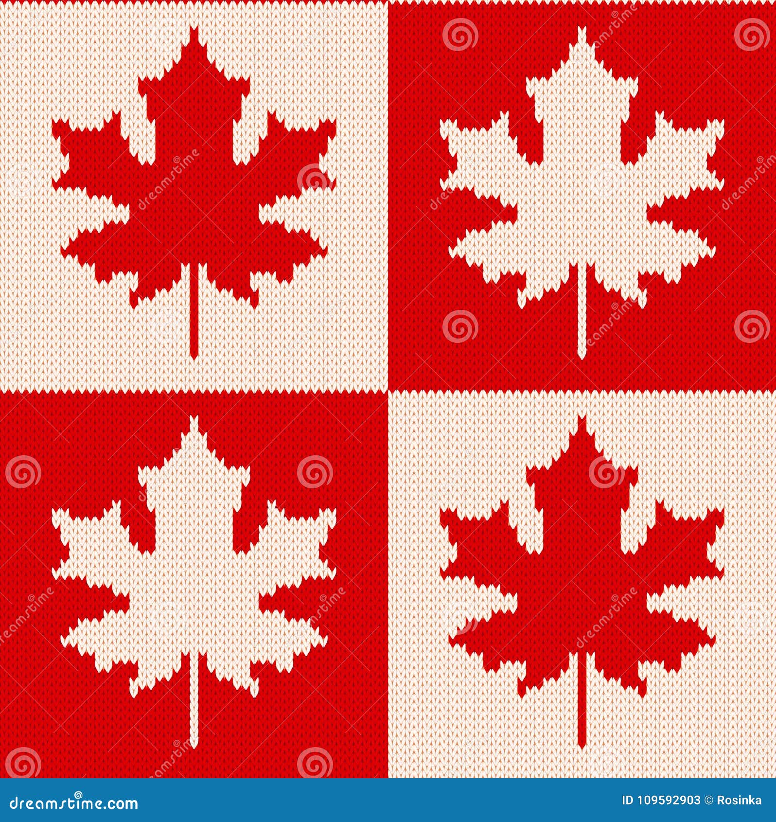 Maple Leaves on Checkered Background - Seamless Knitting Pattern Stock ...