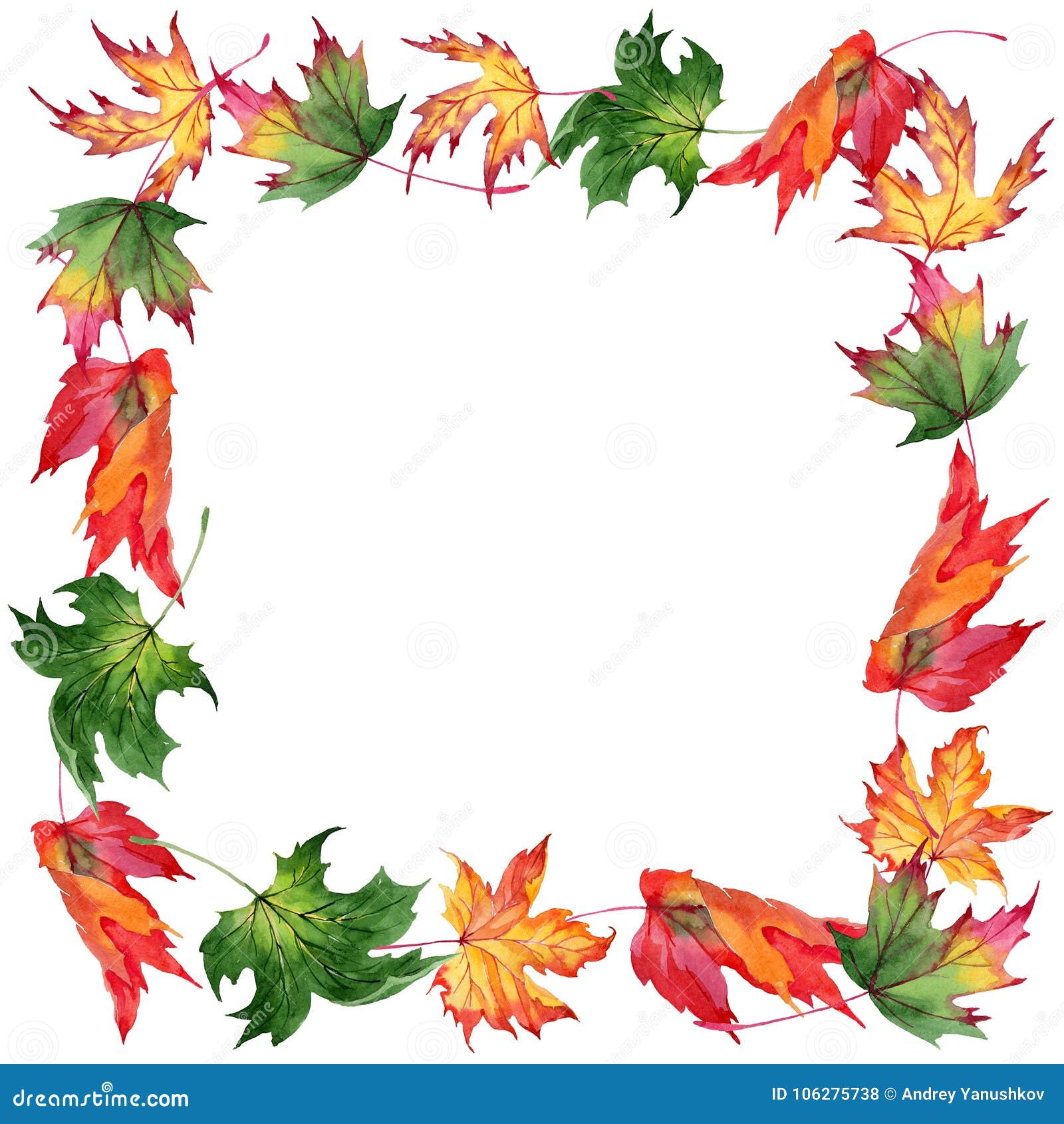 Maple Leaves Frame in a Watercolor Style. Stock Illustration ...