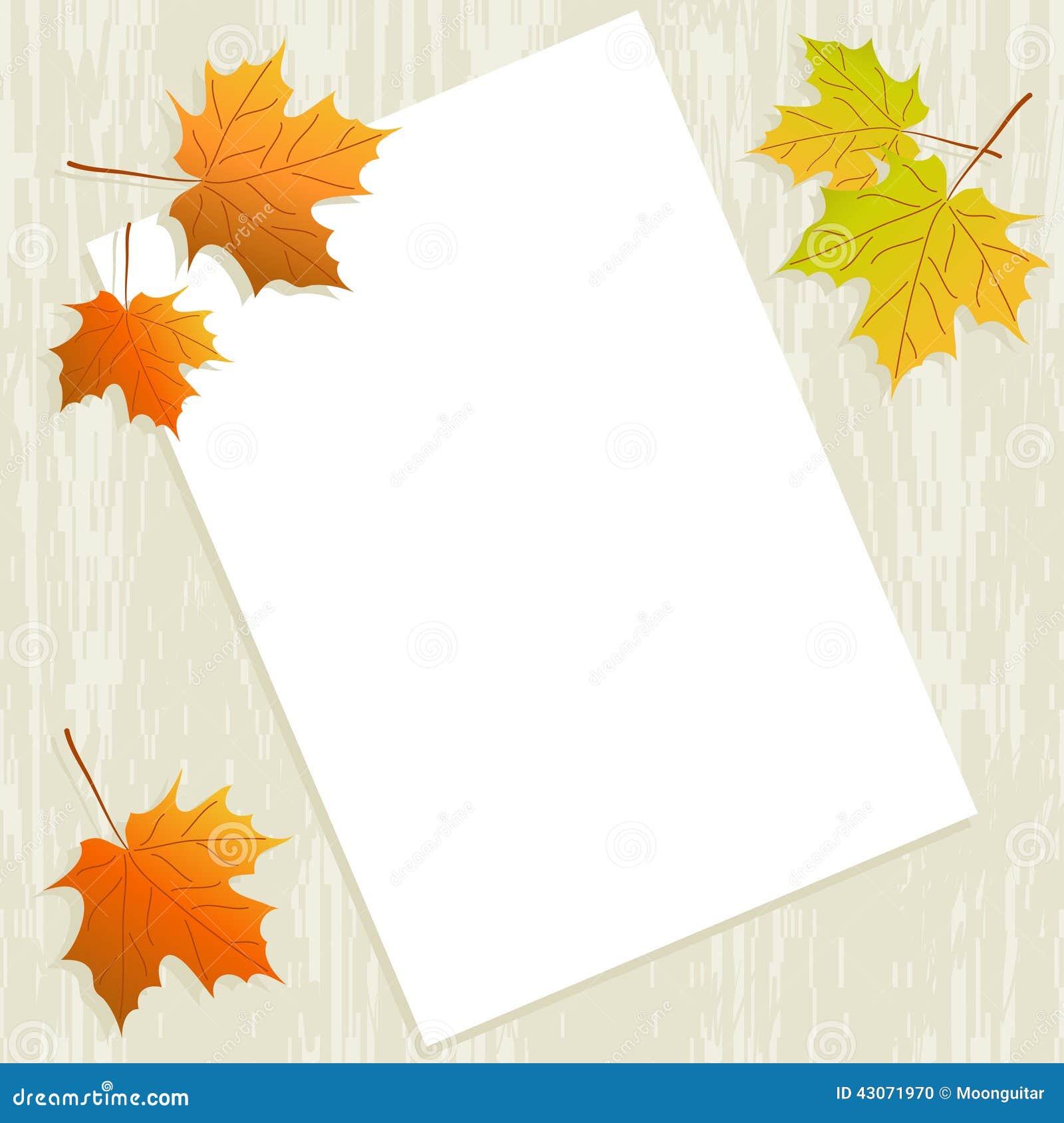Maple Leaves with Paper Sheet on Wooden Background Texture Stock Vector ...