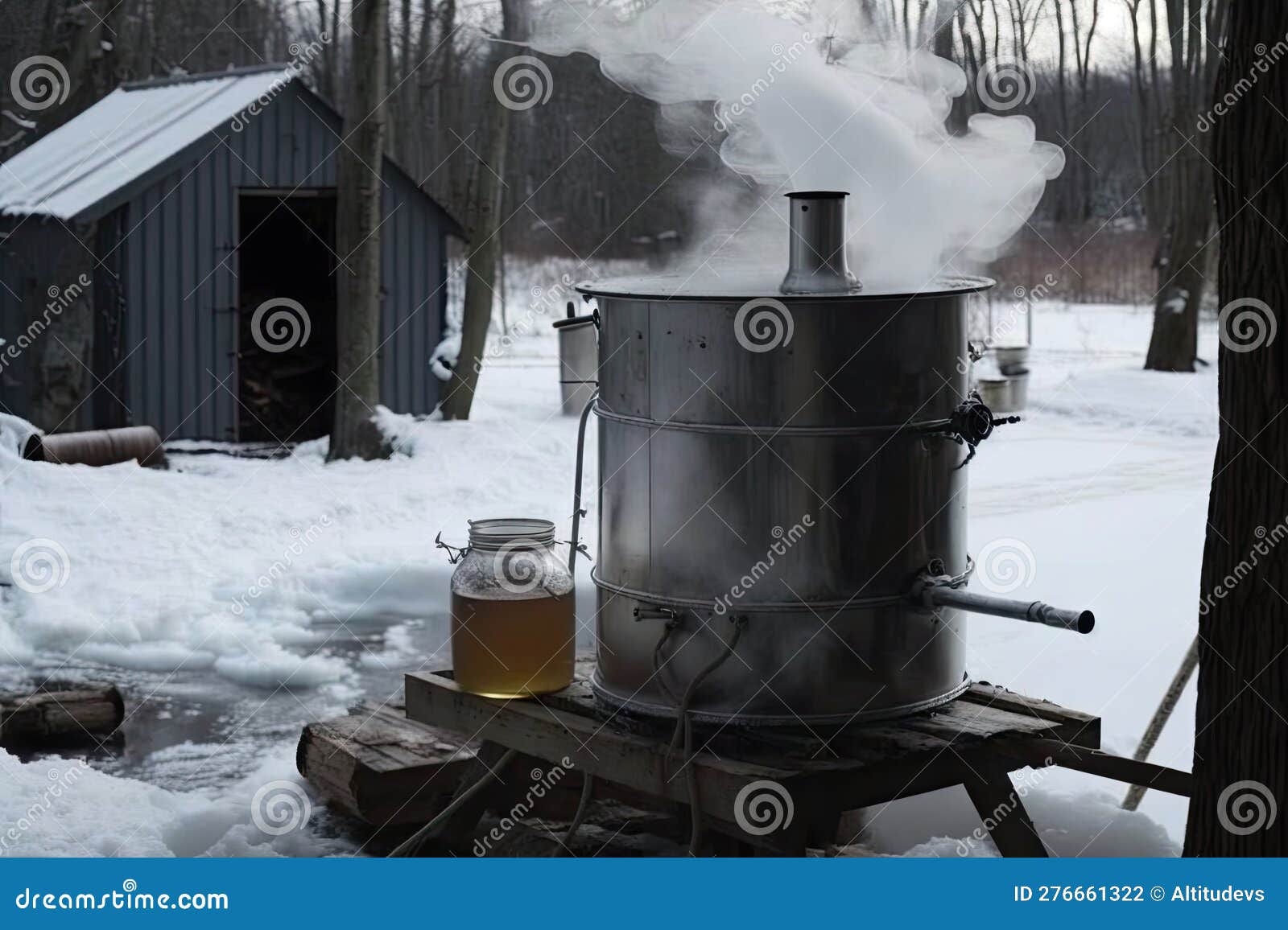 Maple Sap Evaporator in Operation, with Clear and Flavorful Sap Being ...