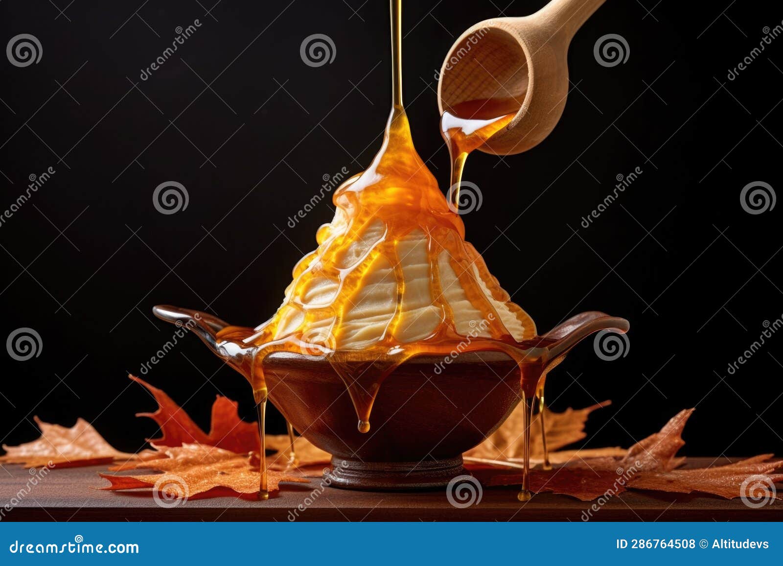 Maple Syrup Cascading Onto a Scoop of Ice Cream Stock Photo - Image of ...