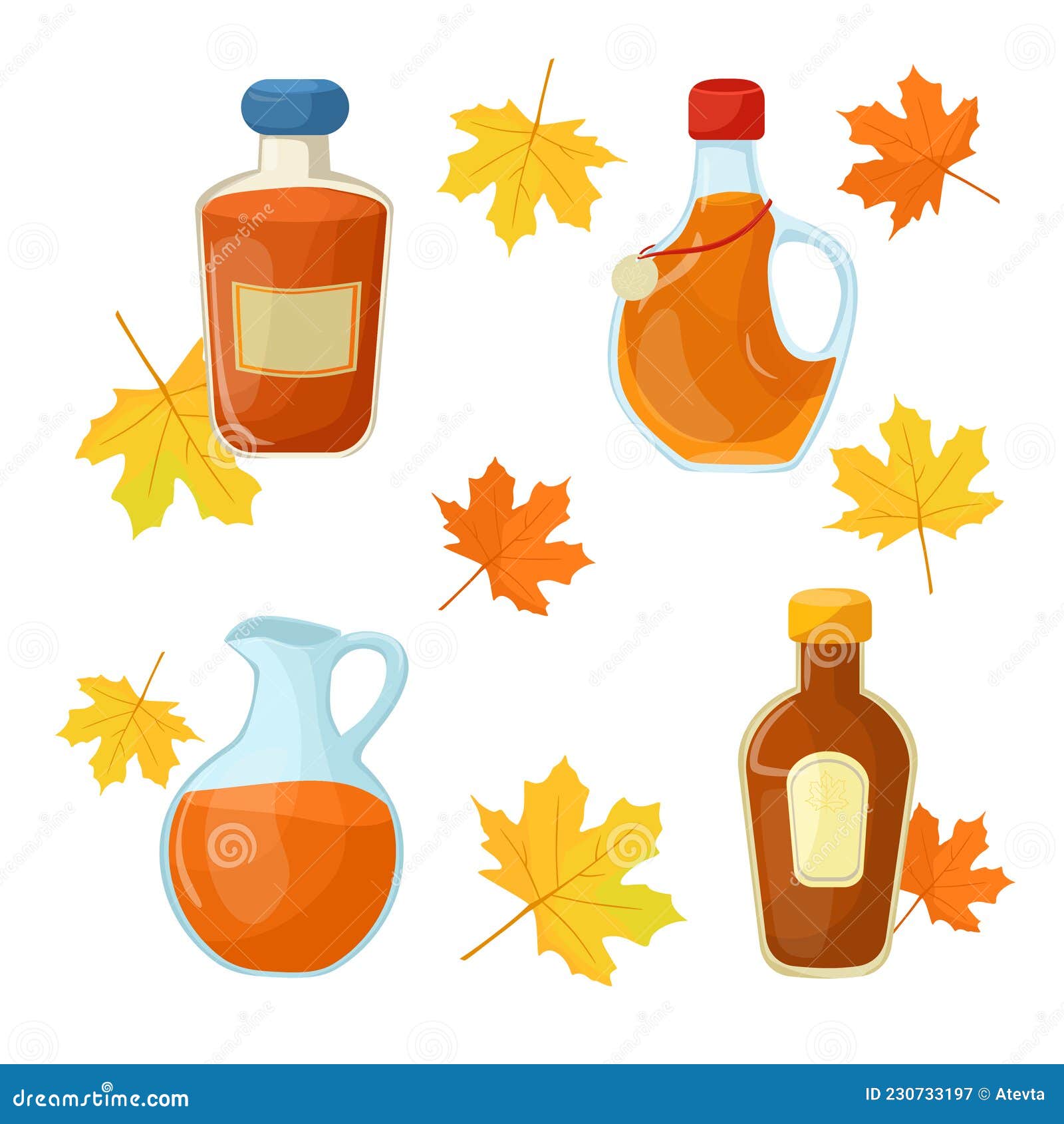 Maple Syrup in a Glass Bottle. Vector Set Stock Vector - Illustration ...