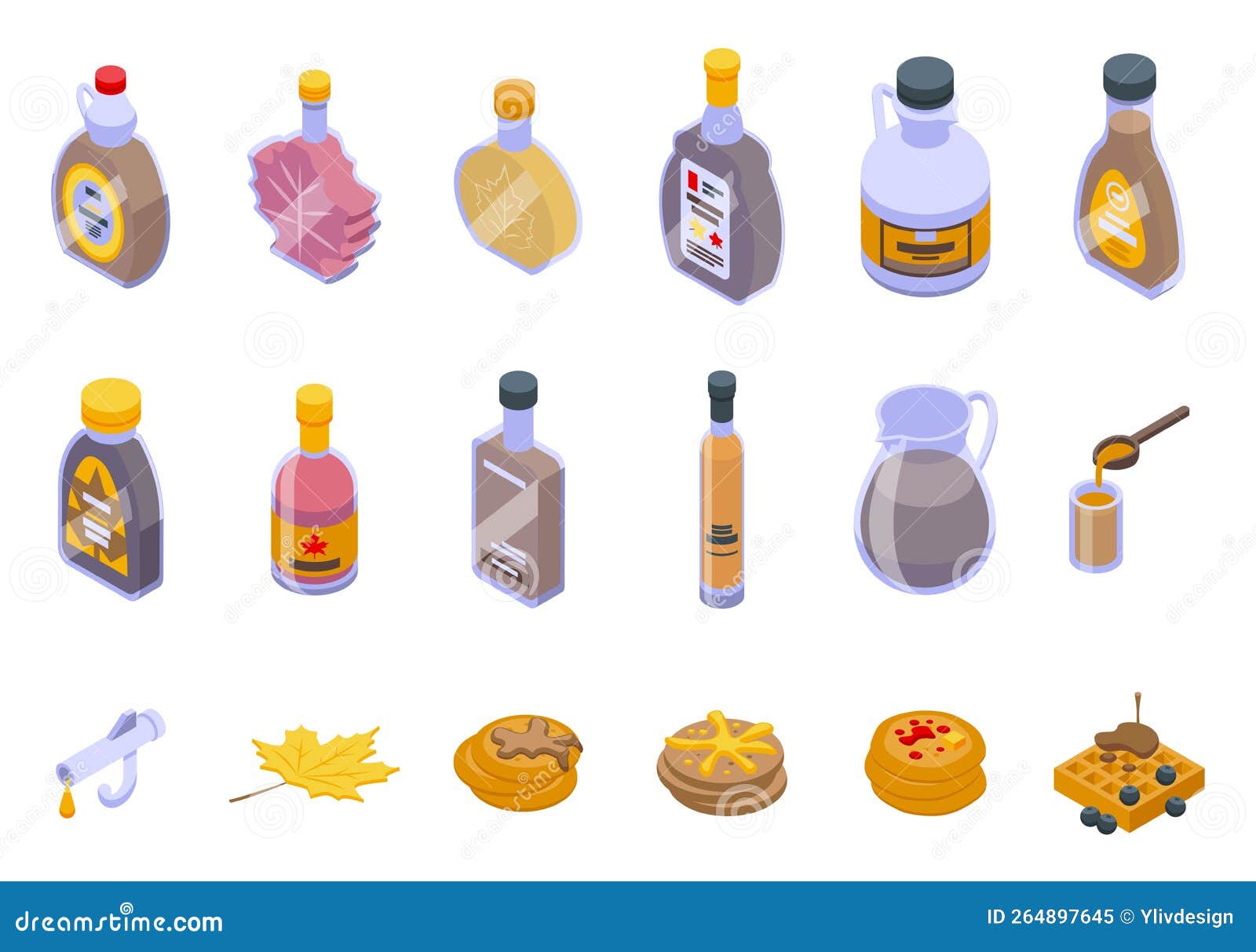 Maple Syrup Icons Set Isometric Vector. Sweet Bottle Stock Vector ...