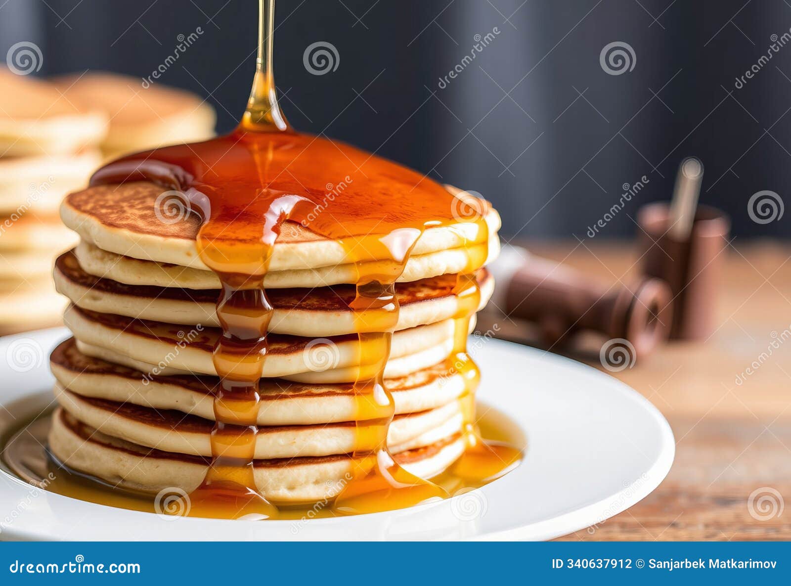 Maple Syrup into Pancake Stack a Thick Golden Maple Syrup is Pou Stock ...