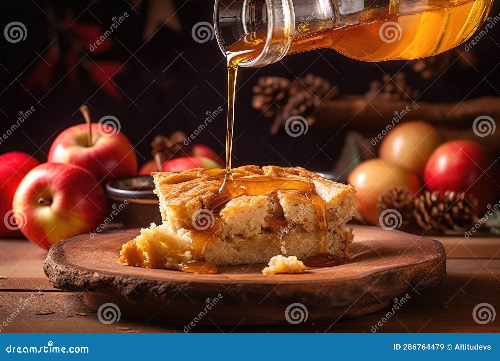 Maple Syrup Pouring Onto a Slice of Warm Apple Pie Stock Illustration ...