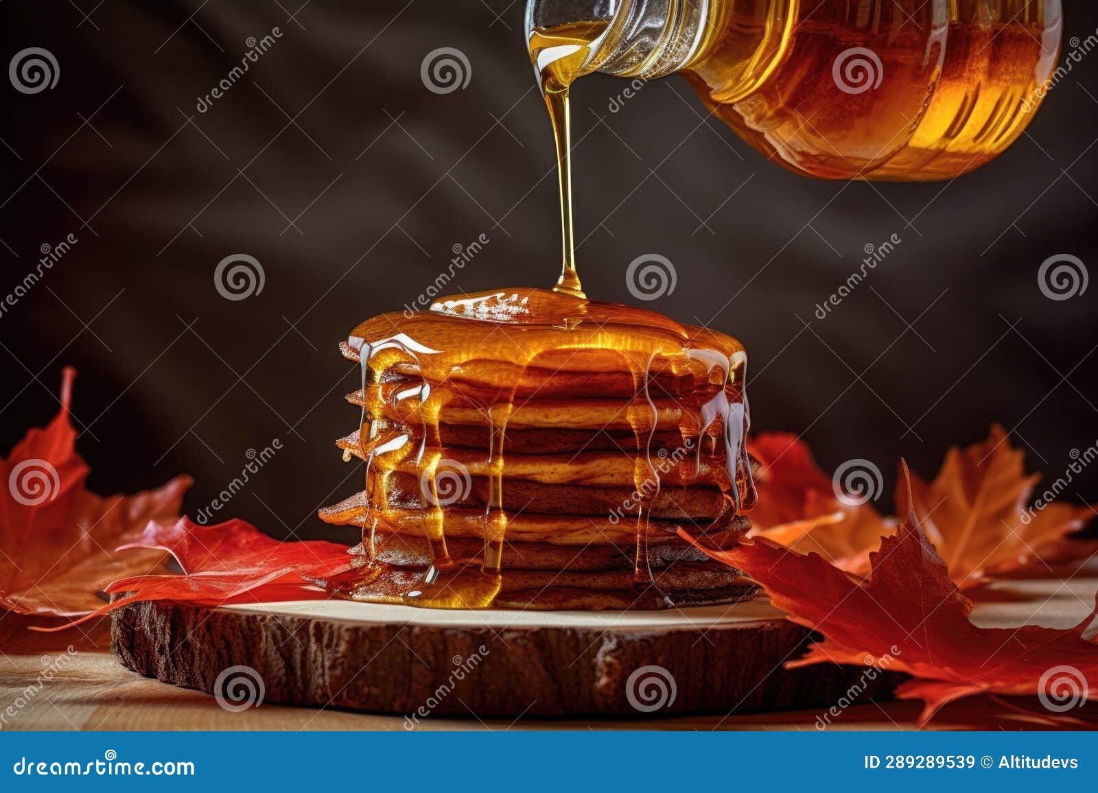 Maple Syrup Pouring Onto a Stack of Pancakes Stock Image - Image of ...