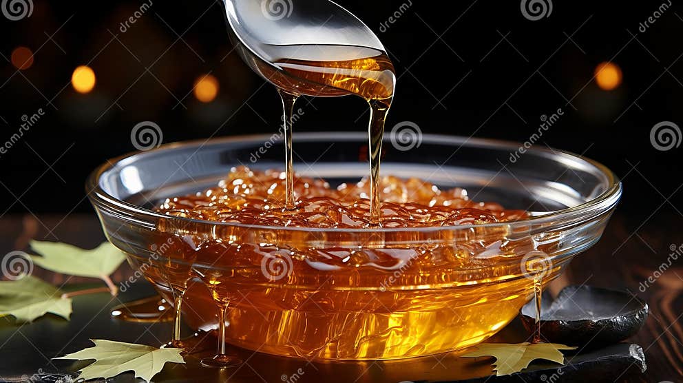 Maple Syrup Pouring on Spoon. Generative AI. Stock Illustration ...