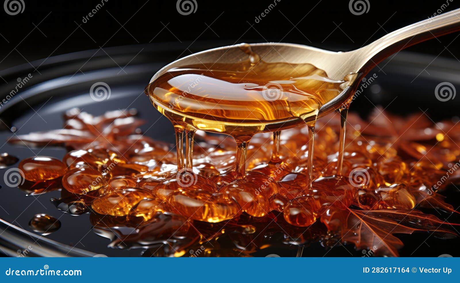 Maple Syrup Pouring on Spoon. Generative AI. Stock Illustration ...