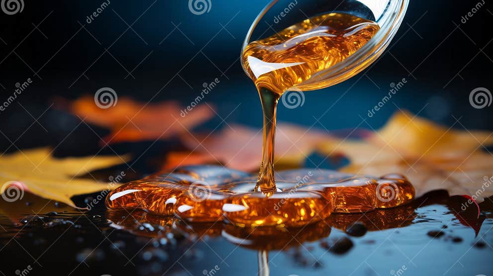 Maple Syrup Pouring on Spoon. Generative AI. Stock Illustration ...