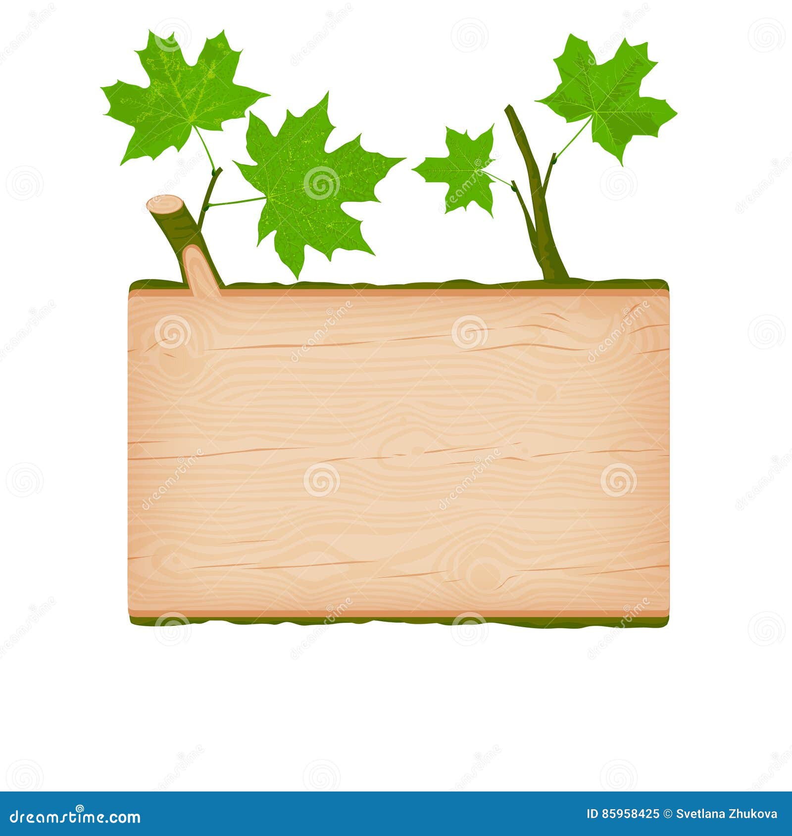 Maple Wooden Log Signboard with Green Leaves Stock Vector ...