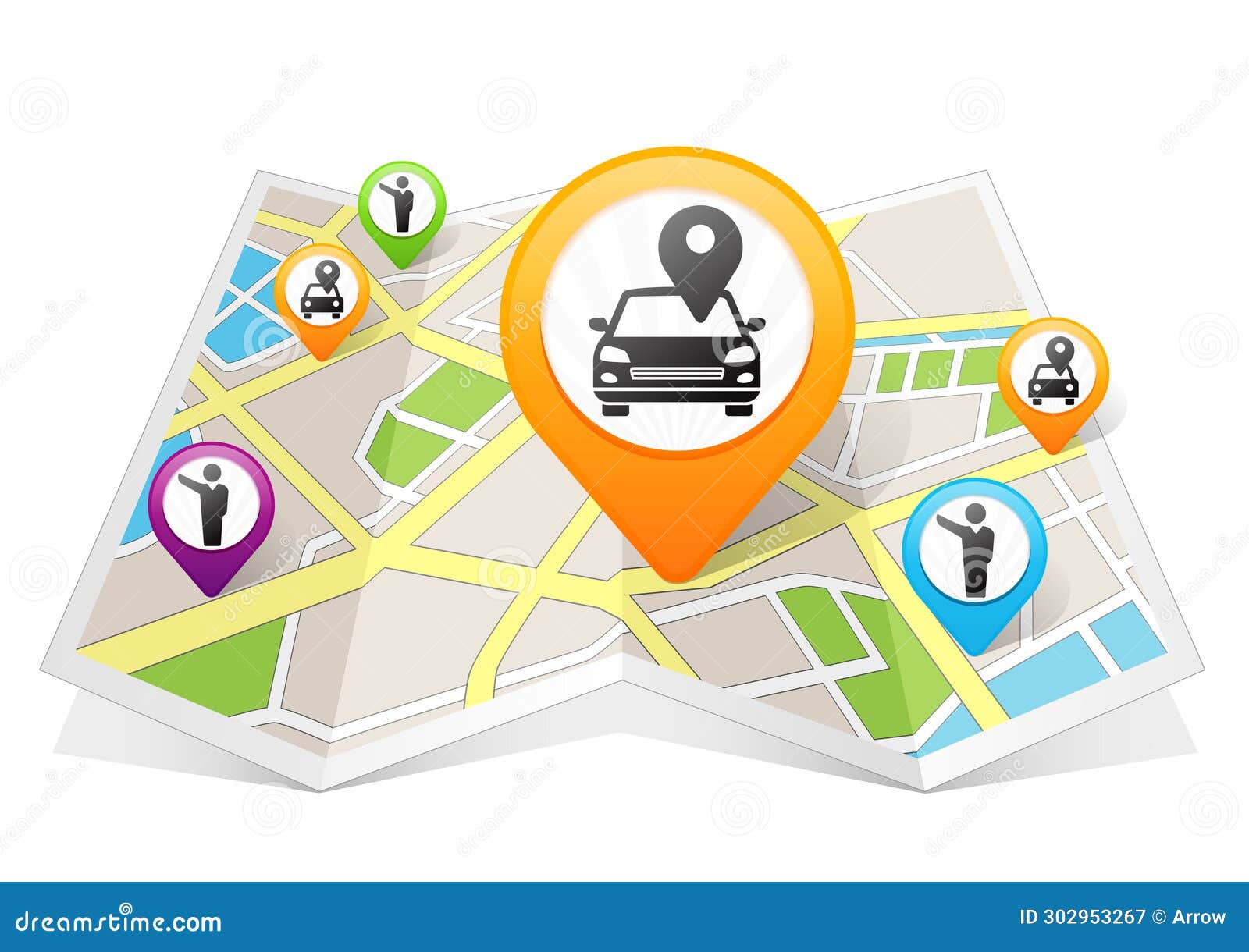 Car Hailing Apps Concept on a Map on White Background Stock ...