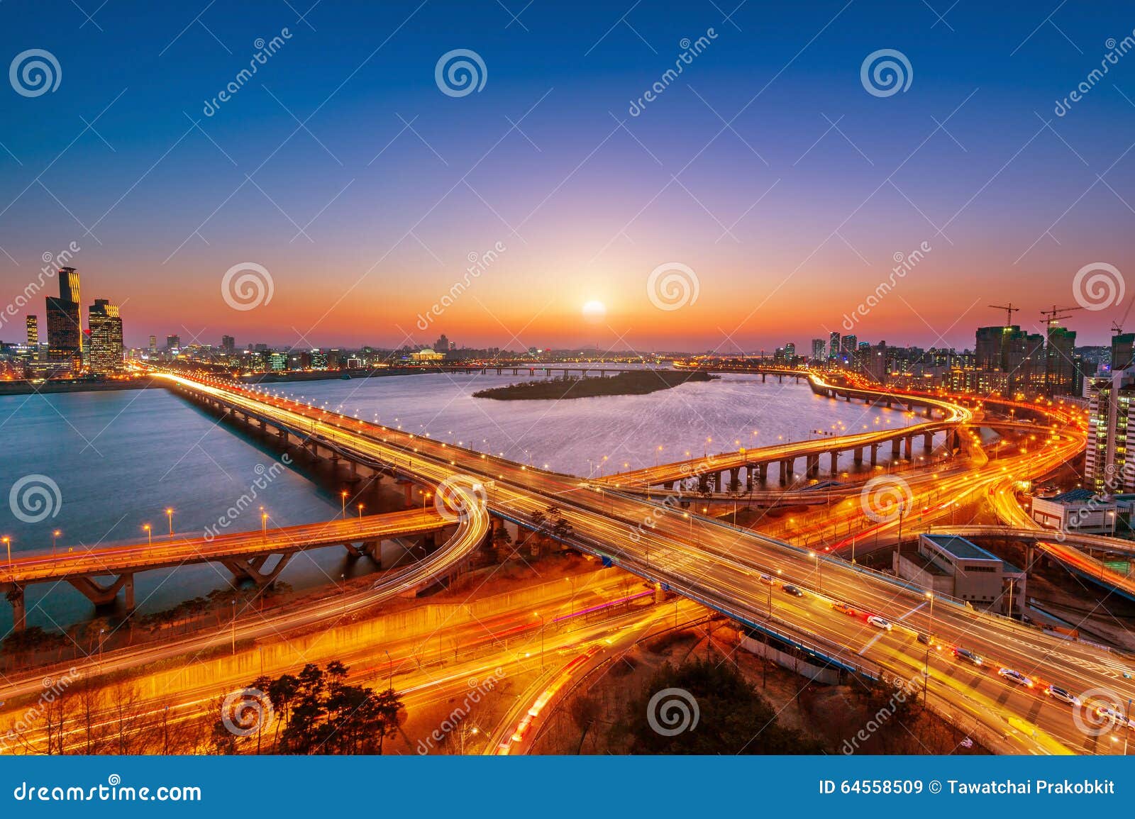 Mapo Bridge and Seoul Cityscape in Korea. Stock Image - Image of pier ...