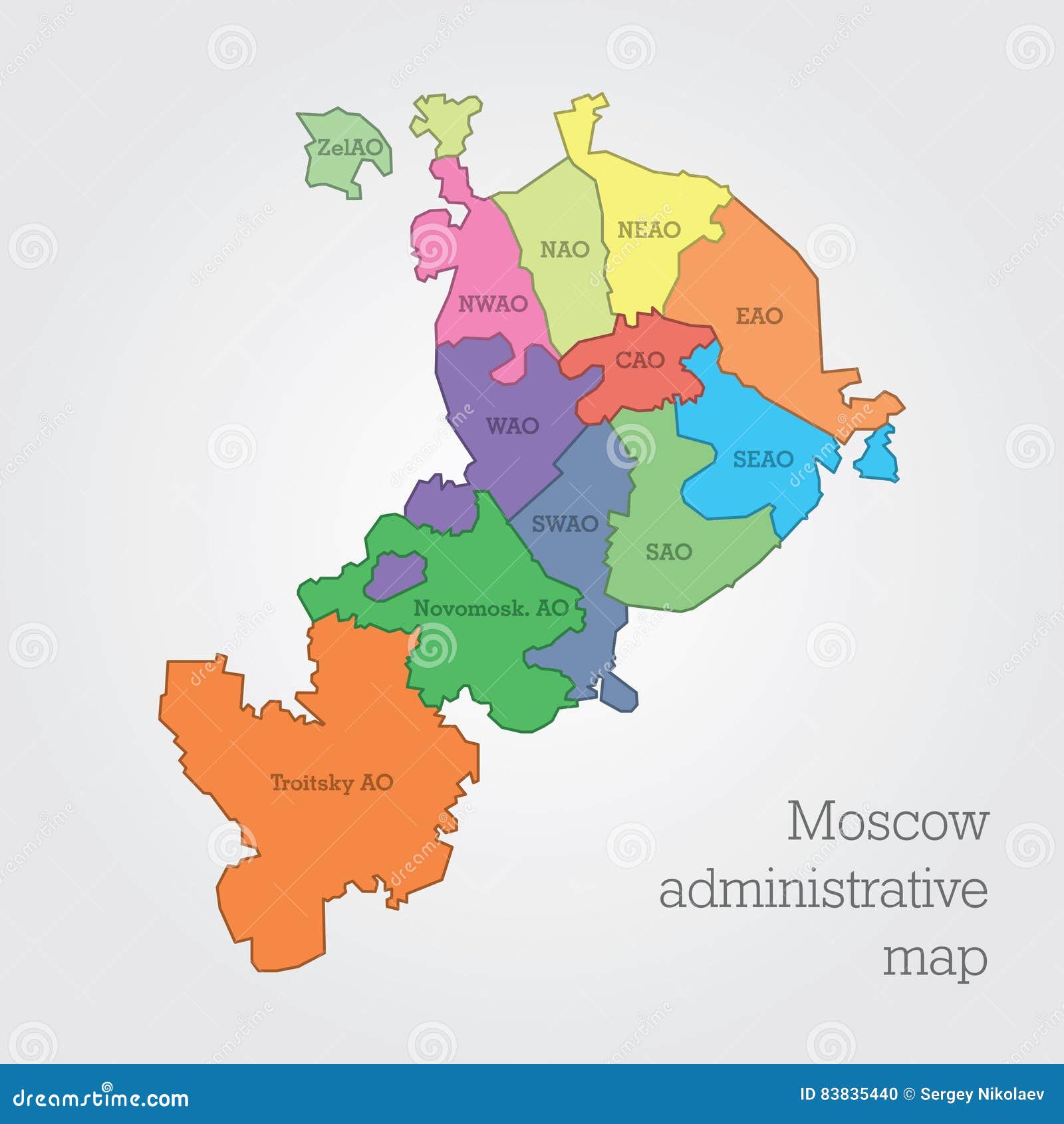 Mappa Amministrativa Di Mosca Illustrazione Vettoriale - Illustrazione ...
