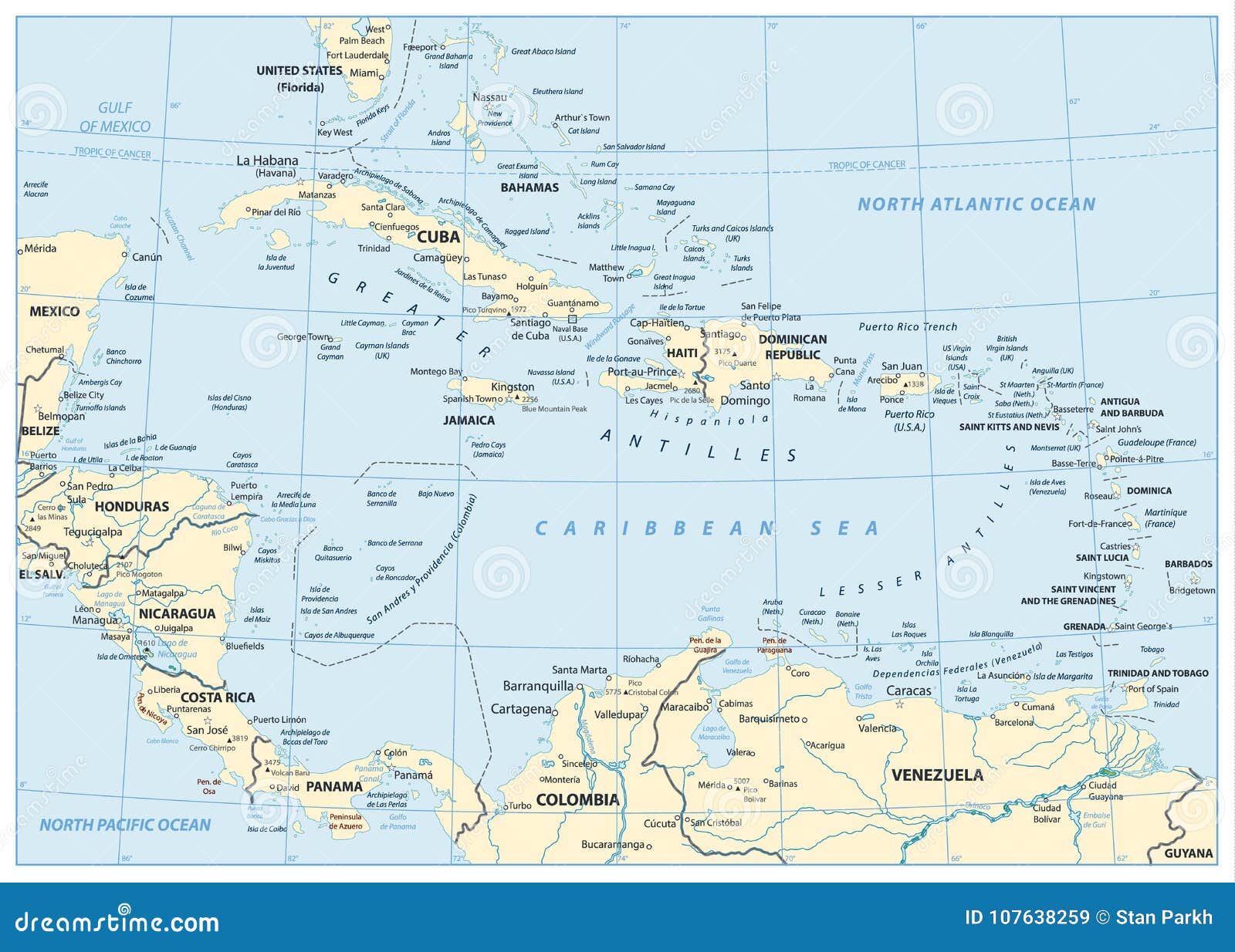 Mappa dei Caraibi illustrazione vettoriale. Illustrazione di oceano ...