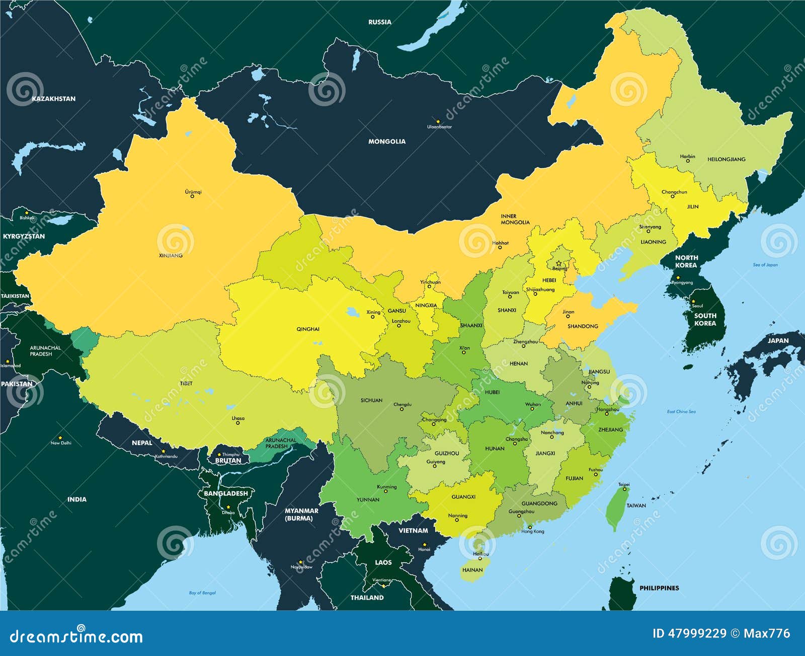 Mappa Dei Colori Della Cina Illustrazione Vettoriale - Illustrazione di ...