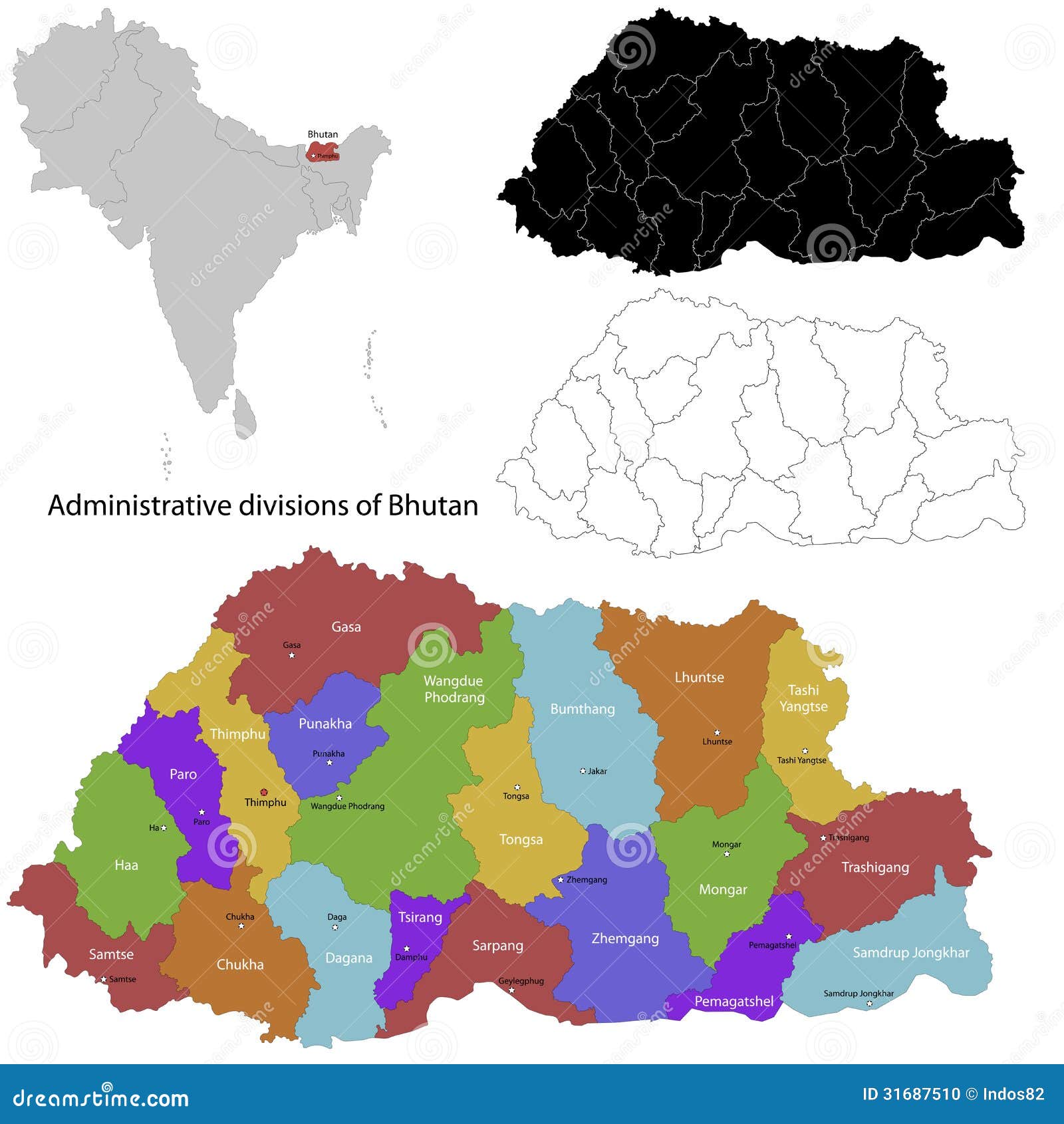 Mappa del Bhutan illustrazione vettoriale. Illustrazione di asia - 31687510