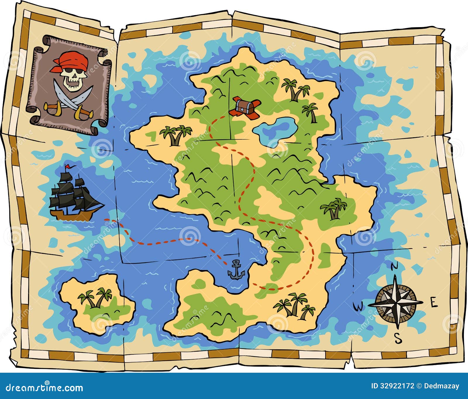 Mappa del tesoro illustrazione vettoriale. Immagine di storia - 32922172
