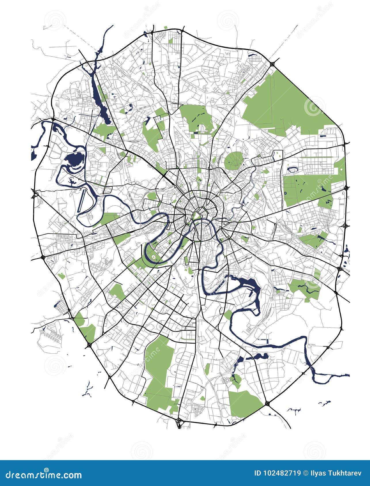 Mappa Della Città Di Mosca, Russia Illustrazione di Stock ...
