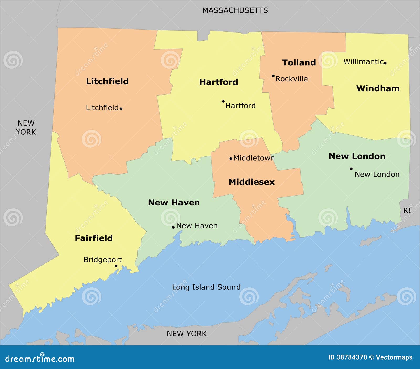 Mappa Della Contea Di Connecticut Illustrazione Vettoriale ...