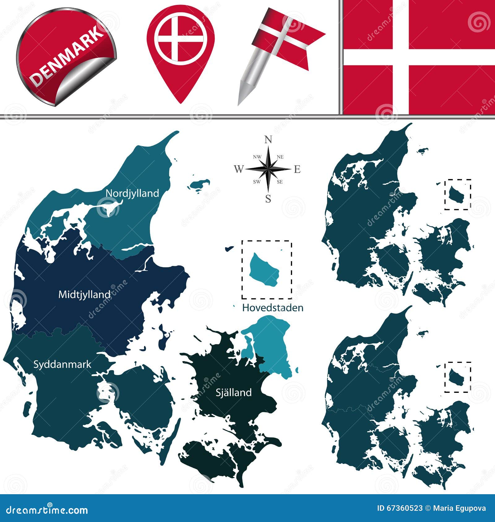Mappa Della Danimarca Con Le Regioni Nominate Illustrazione Vettoriale ...