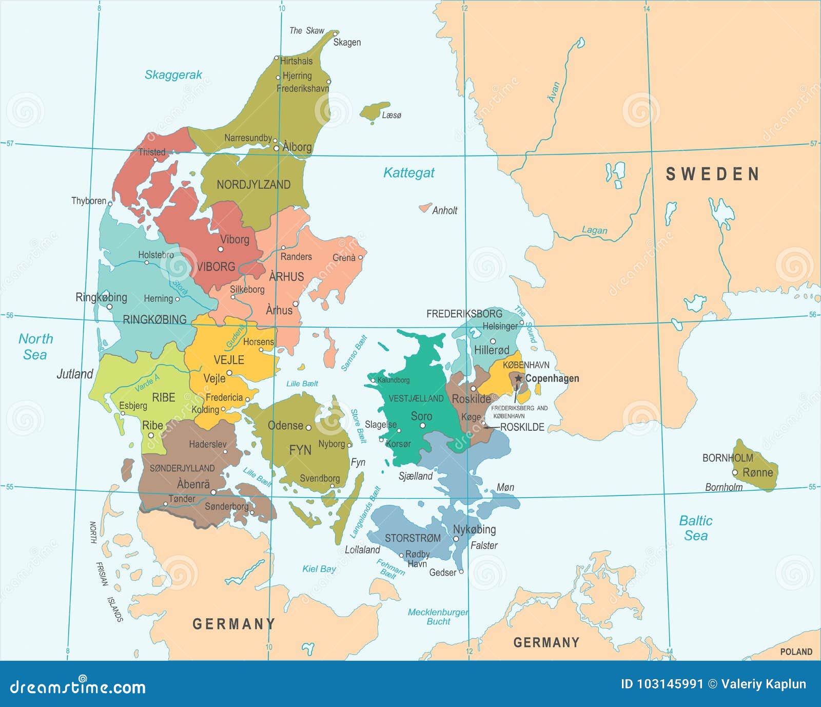 Mappa Della Danimarca - Illustrazione Di Vettore Illustrazione di Stock ...