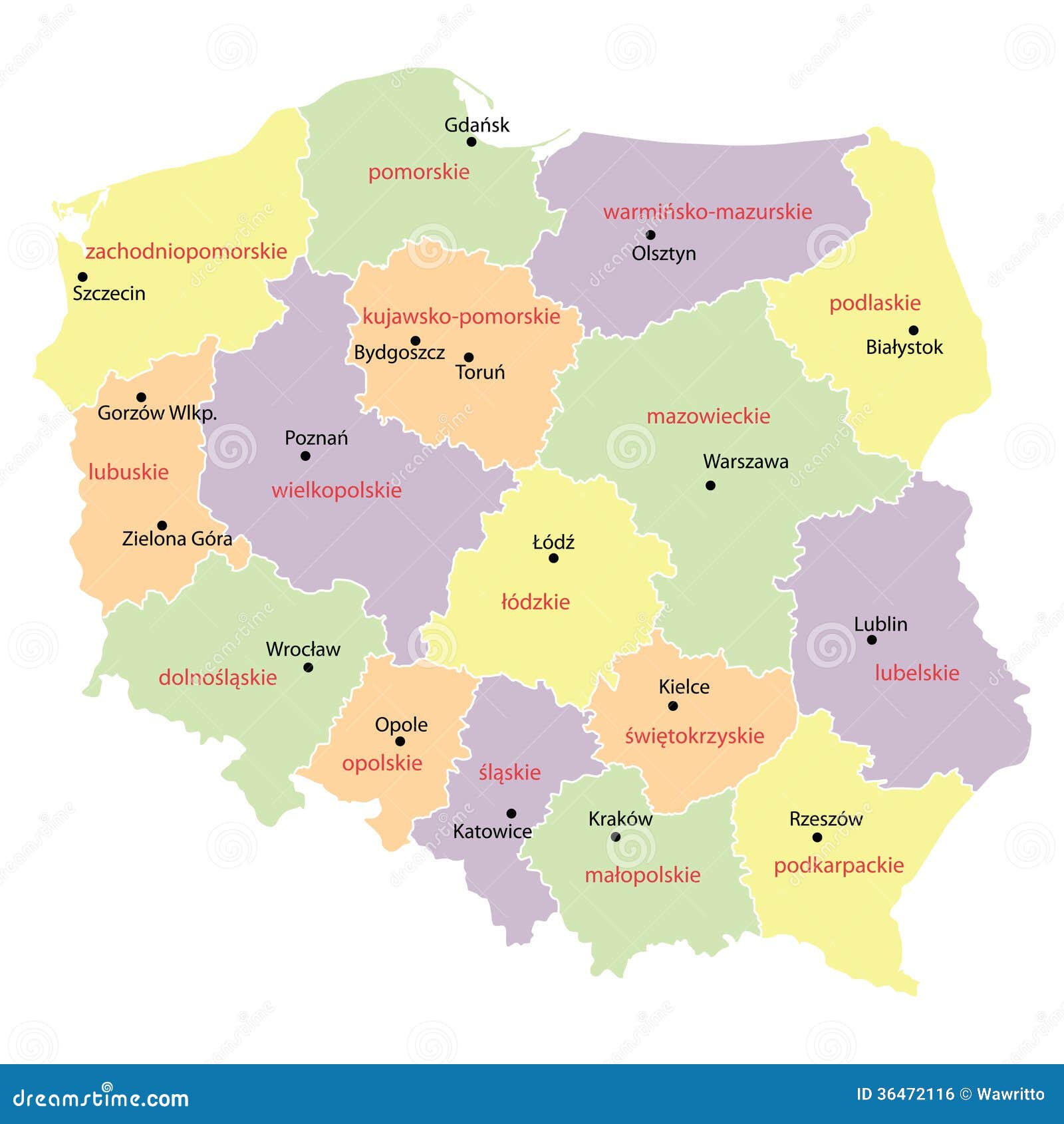 Mappa Della Polonia Con I Voivodeships Illustrazione Vettoriale ...