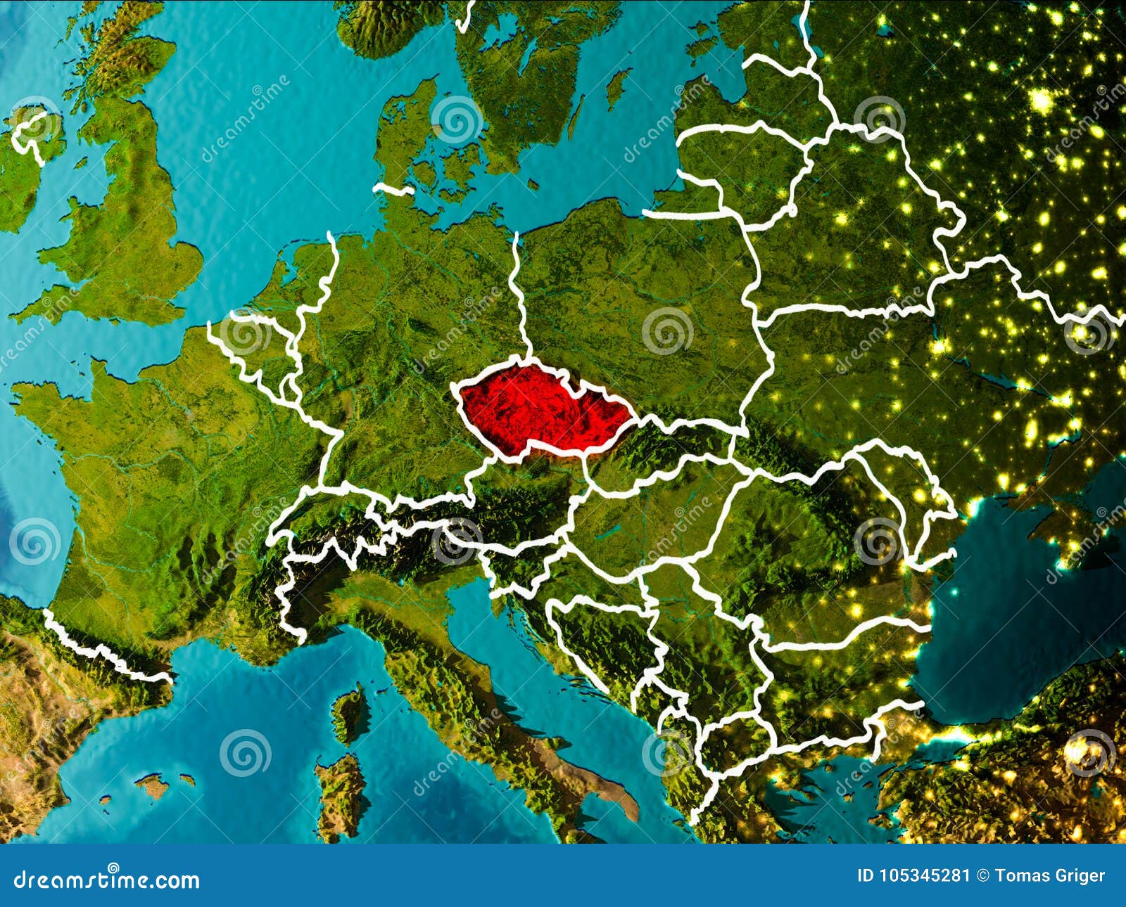 Mappa Della Repubblica Ceca Su Terra Illustrazione di Stock ...