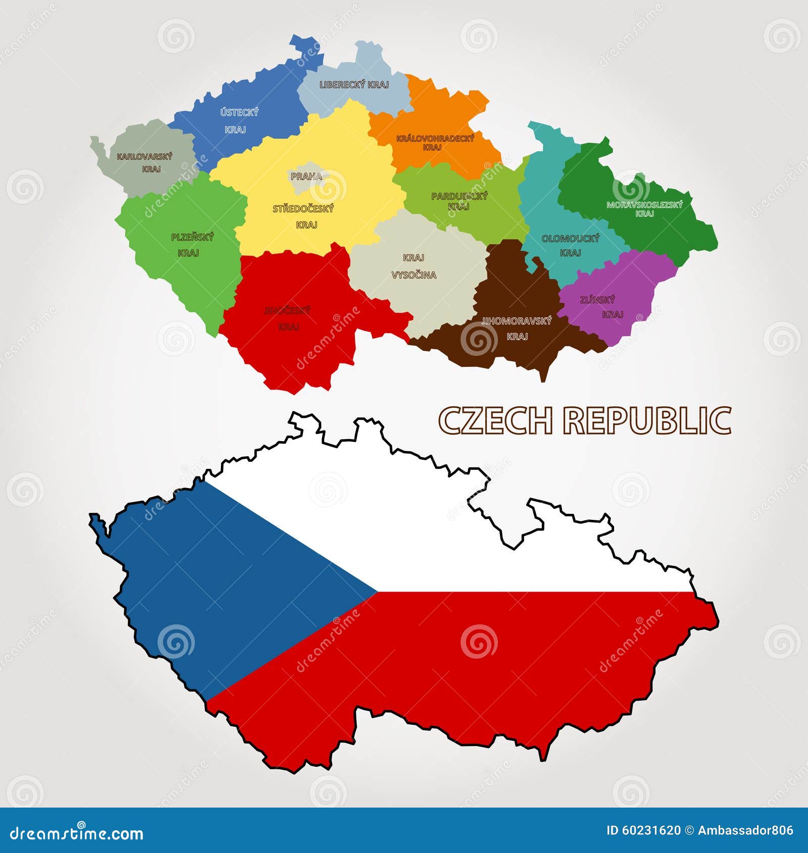 Mappa Della Repubblica Ceca, Vettore Illustrazione Vettoriale ...