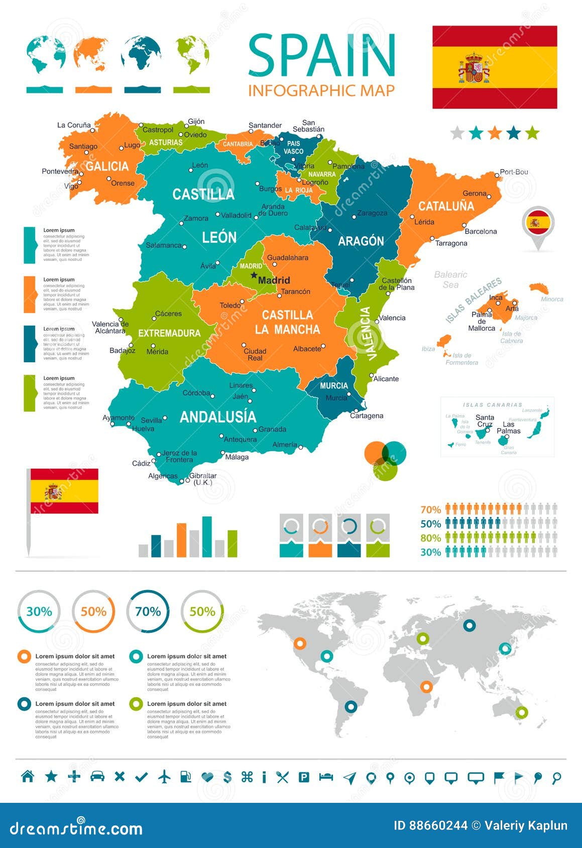Mappa Della Spagna - Insieme Infographic Illustrazione di Stock ...