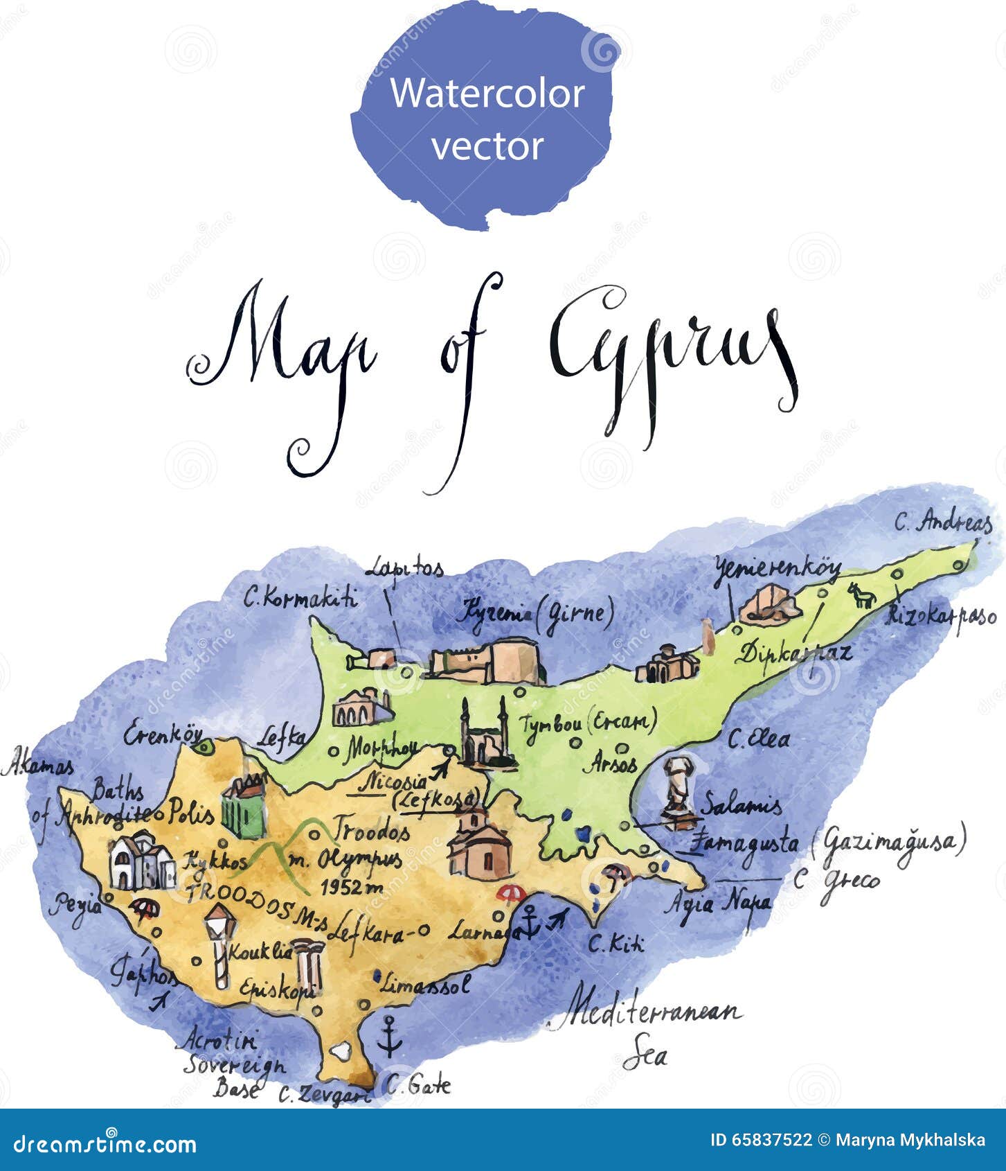 Mappa Delle Attrazioni Del Cipro Illustrazione Vettoriale ...