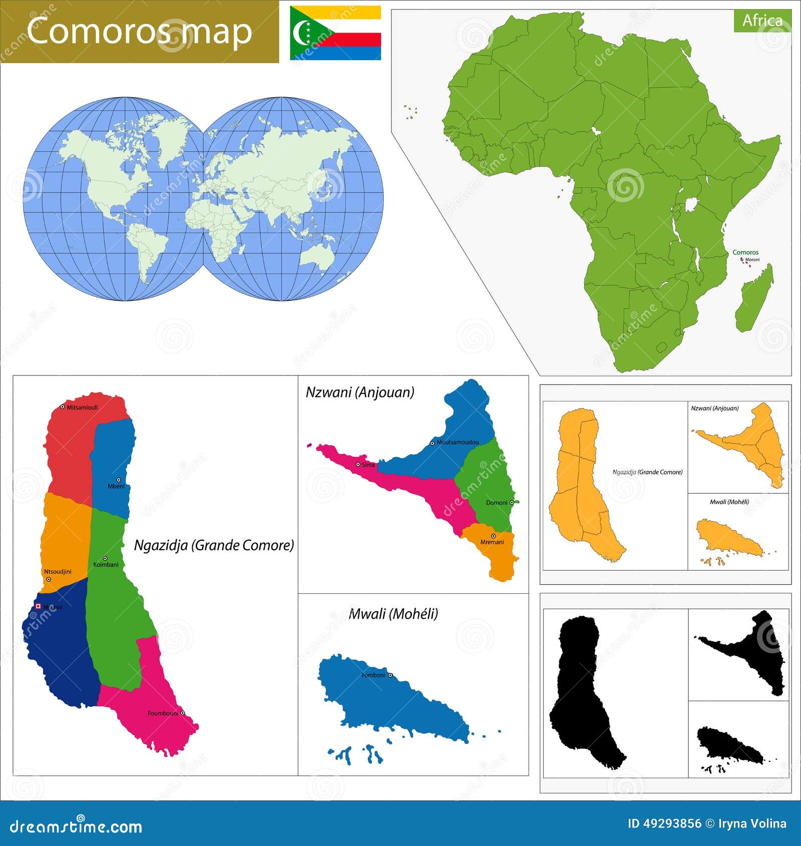 Mappa delle Comore illustrazione vettoriale. Illustrazione di città ...