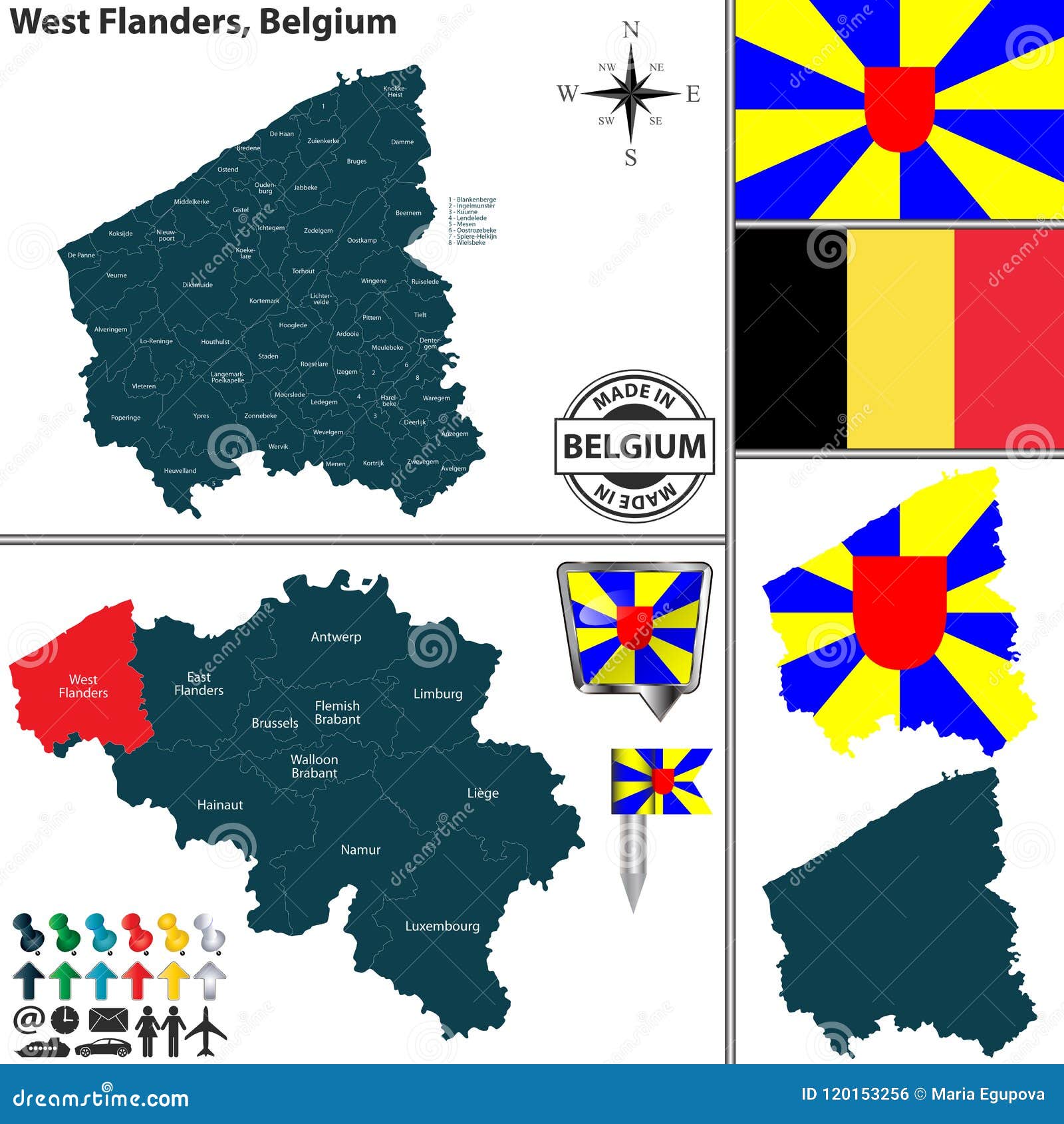 Mappa Delle Fiandre Occidentali, Belgio Illustrazione Vettoriale ...