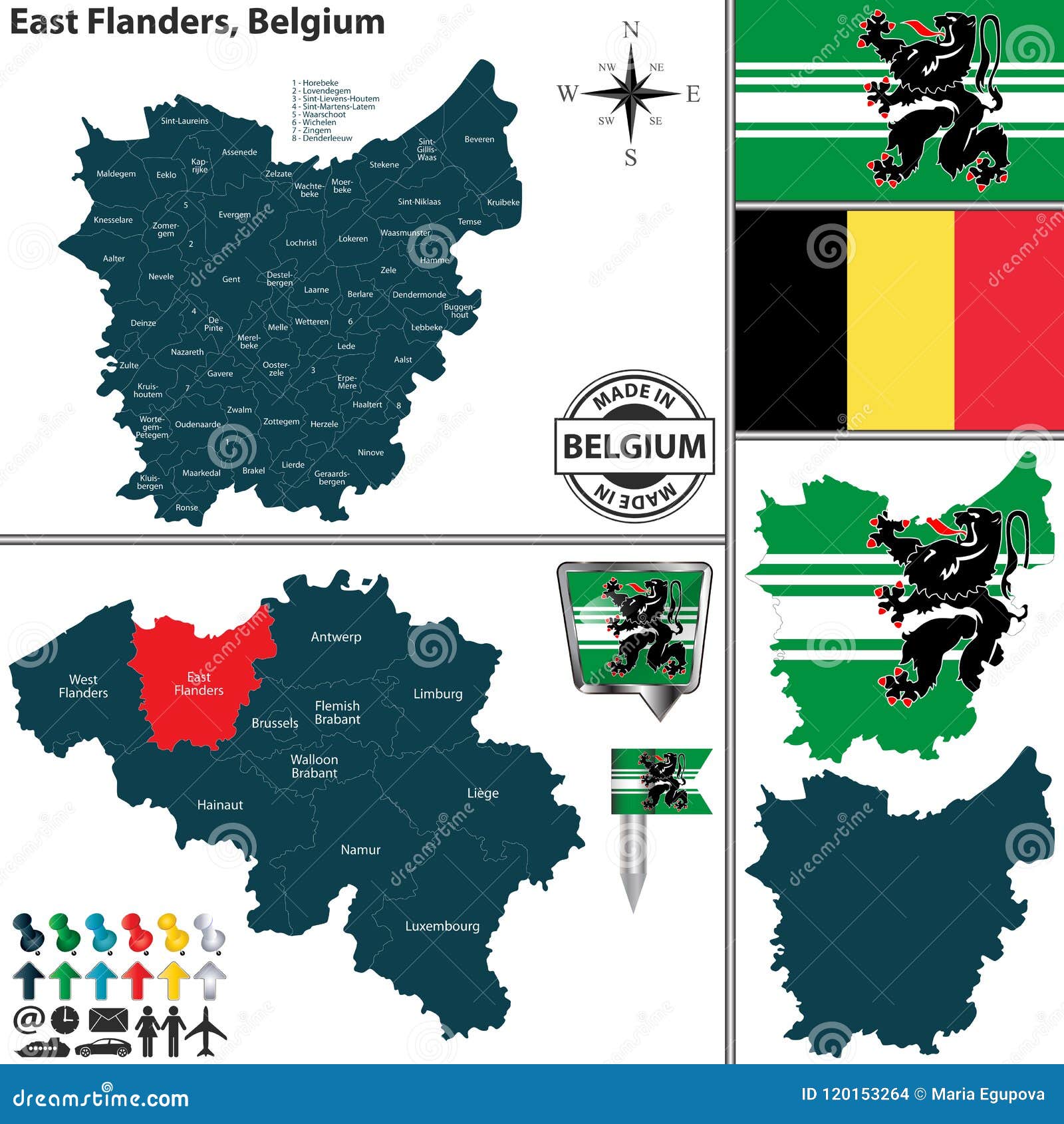 Mappa Delle Fiandre Orientali, Belgio Illustrazione Vettoriale ...