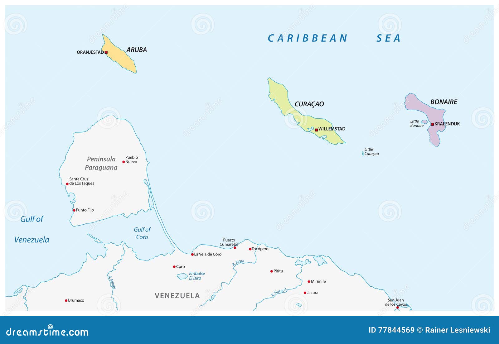 Mappa Delle Isole Di ABC Nel Mar Dei Caraibi Illustrazione di Stock ...