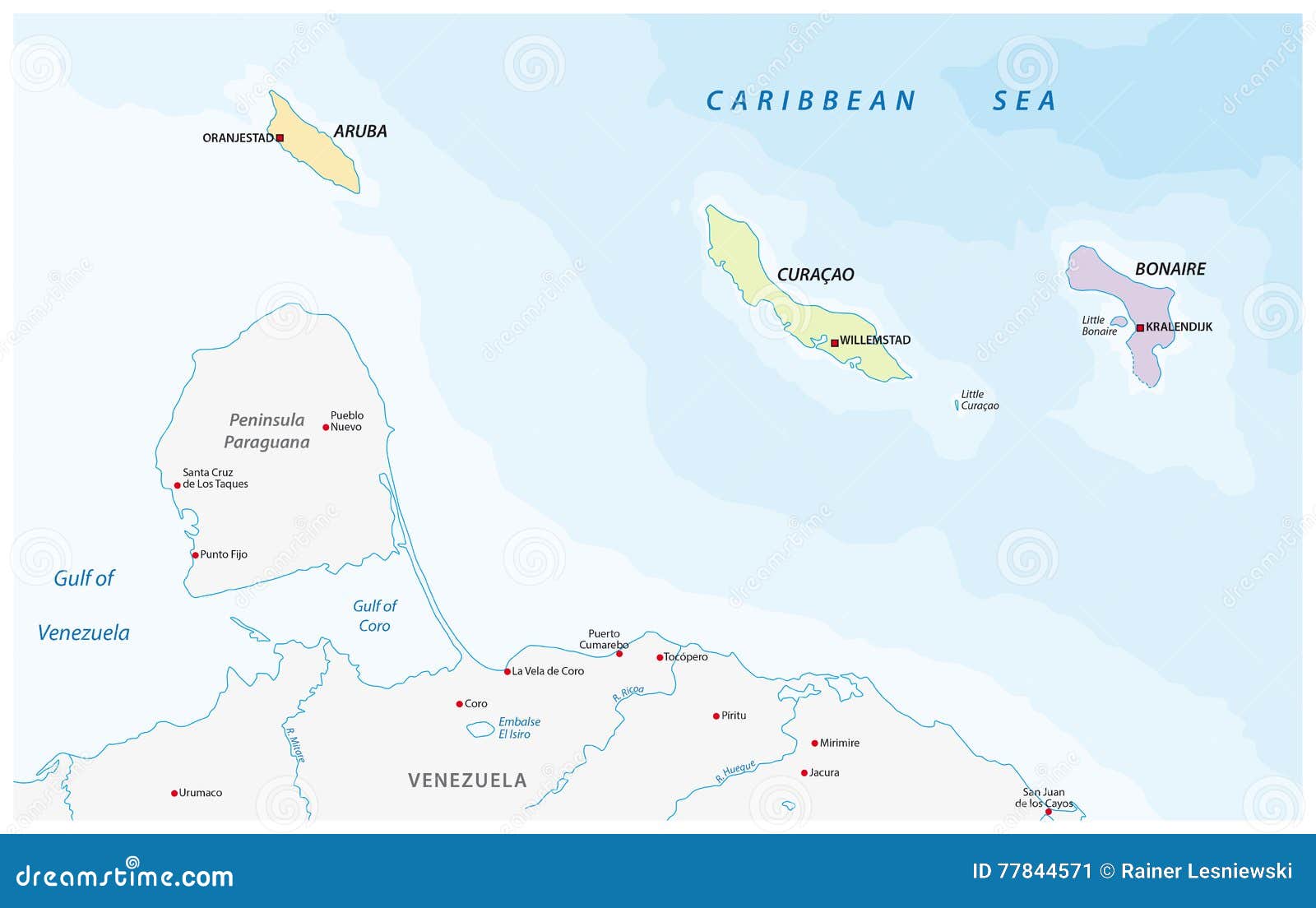 Mappa Delle Isole Di ABC Nel Mar Dei Caraibi Illustrazione di Stock ...