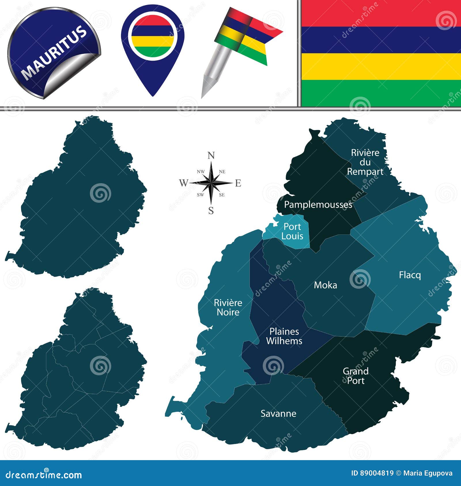 Mappa Delle Mauritius Con Districts Nominato Illustrazione Vettoriale ...