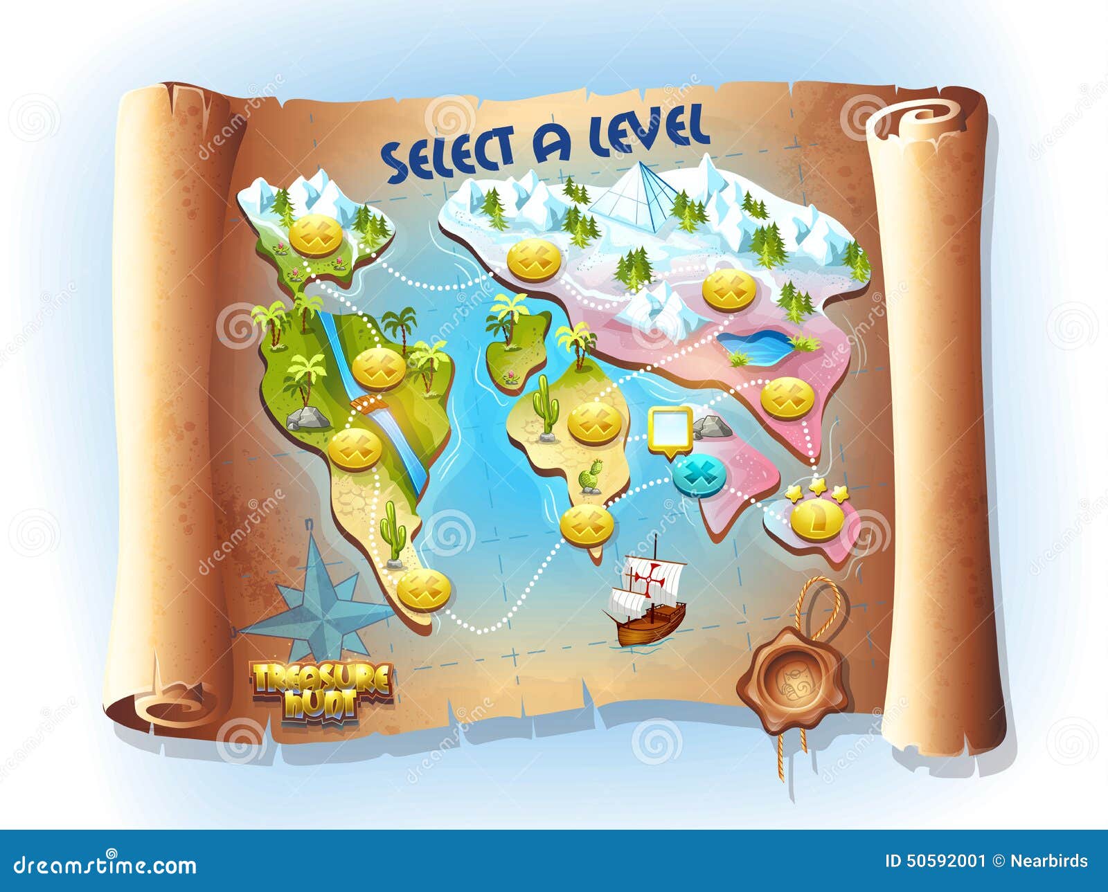 Mappa di caccia del tesoro illustrazione vettoriale. Illustrazione di ...