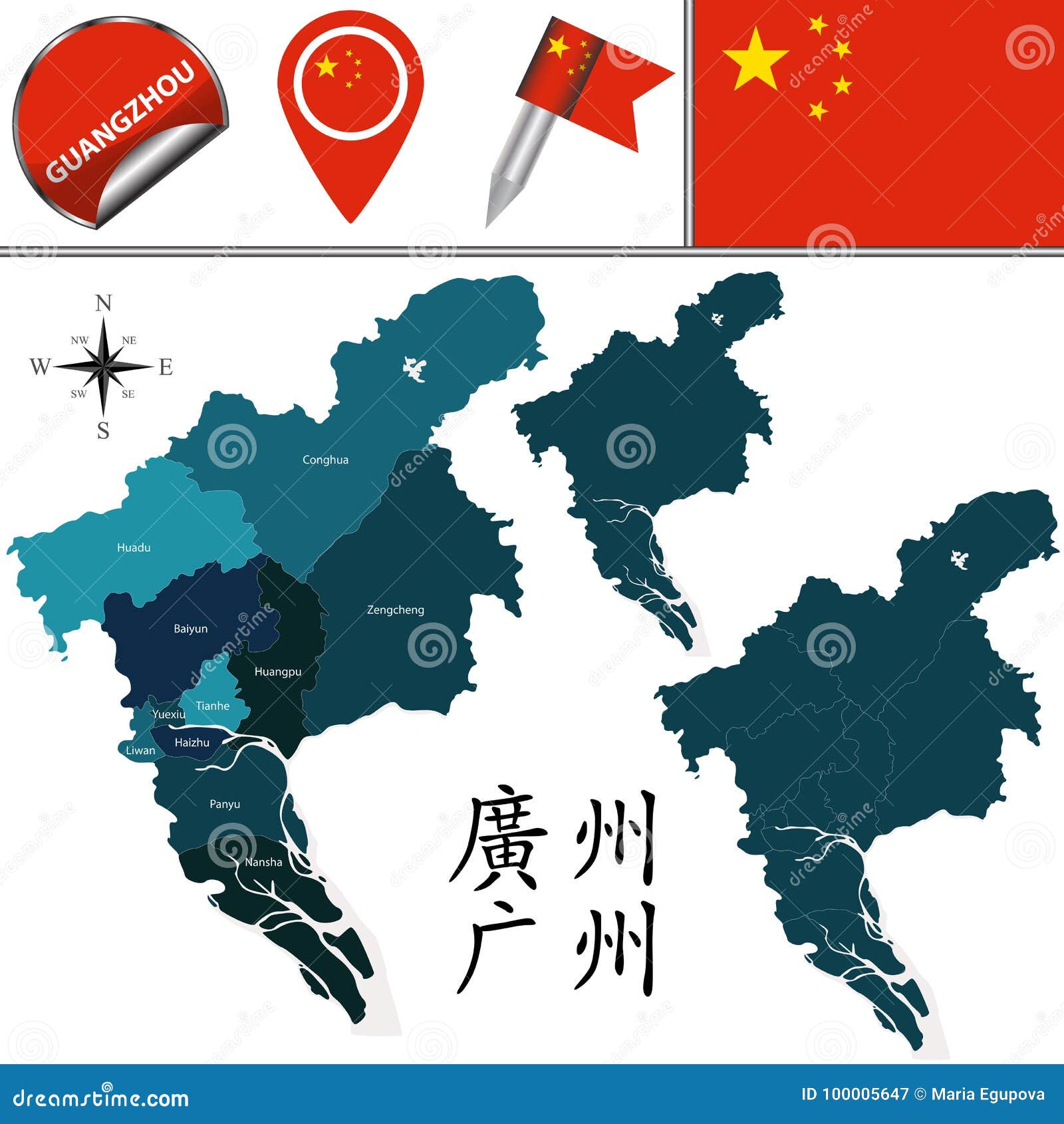 Mappa Di Canton Con Le Divisioni Illustrazione Vettoriale ...