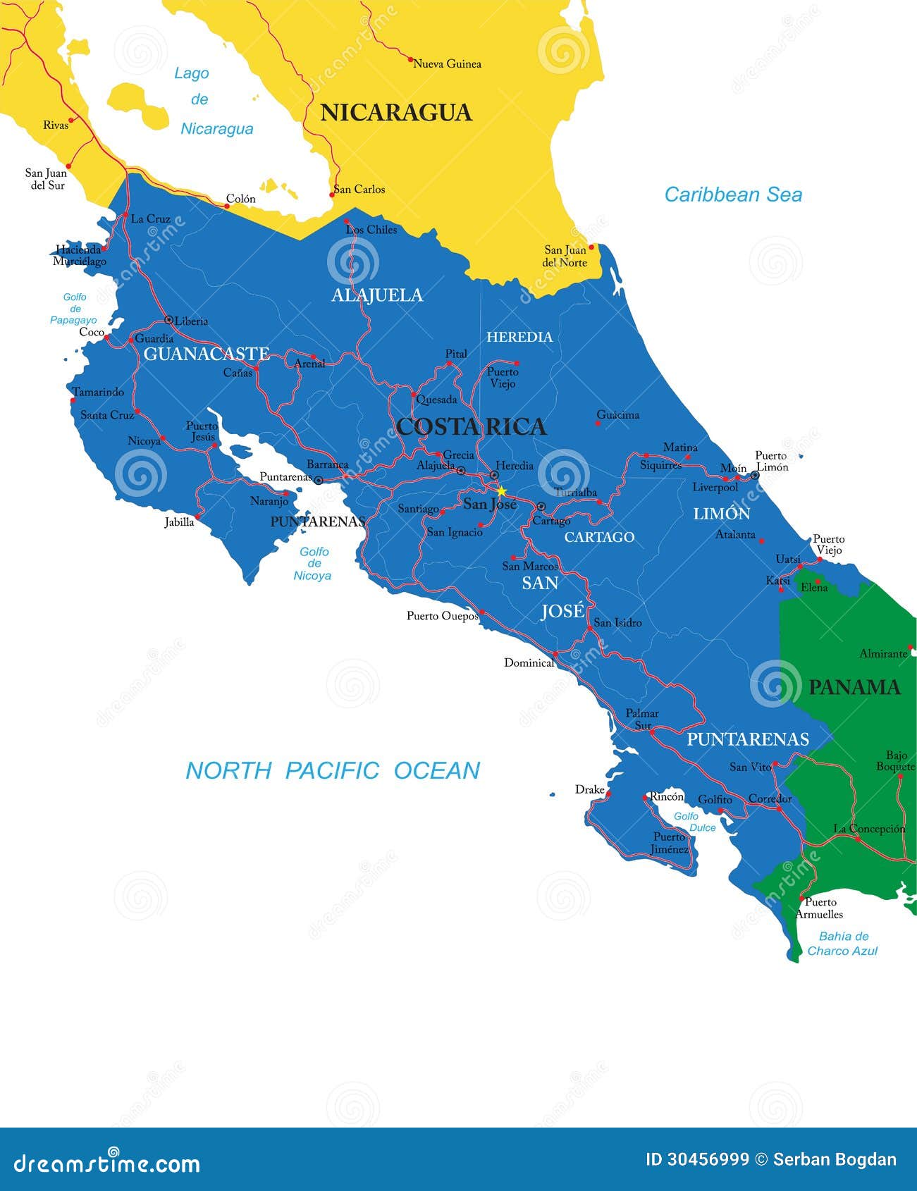Mappa di Costa Rica illustrazione vettoriale. Illustrazione di centrale ...