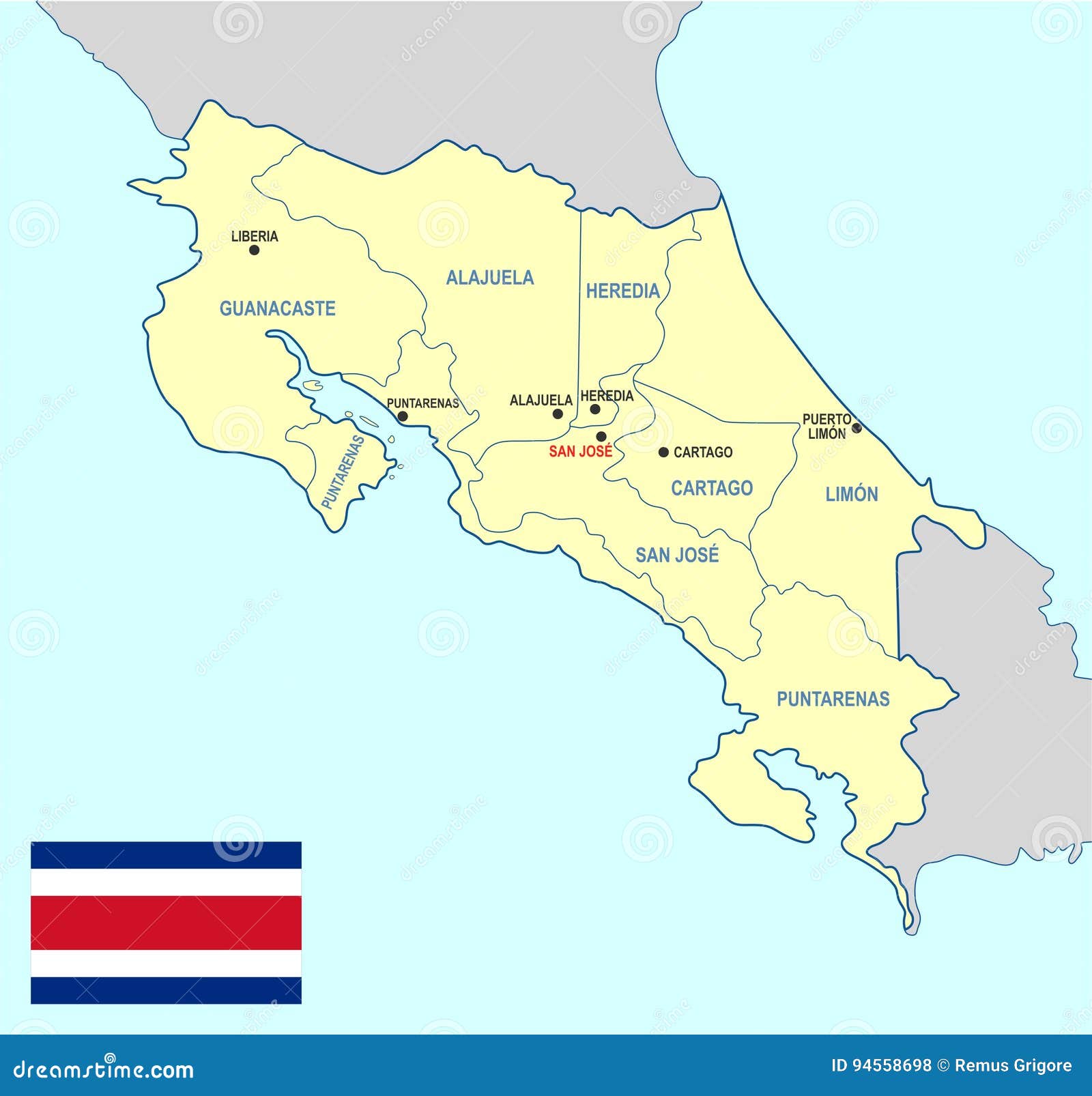 Mappa di Costa Rica illustrazione vettoriale. Illustrazione di ...