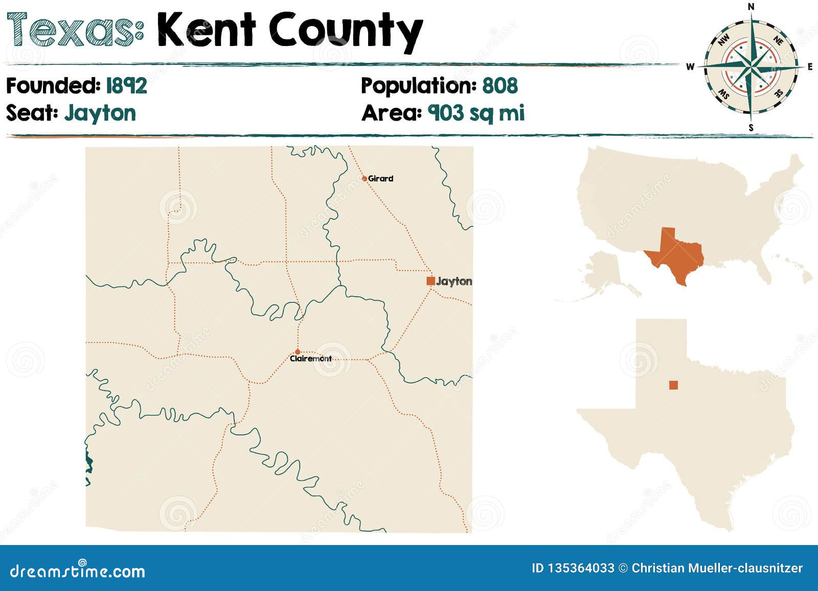 Mappa Di Kent County Nel Texas Illustrazione Vettoriale - Illustrazione ...