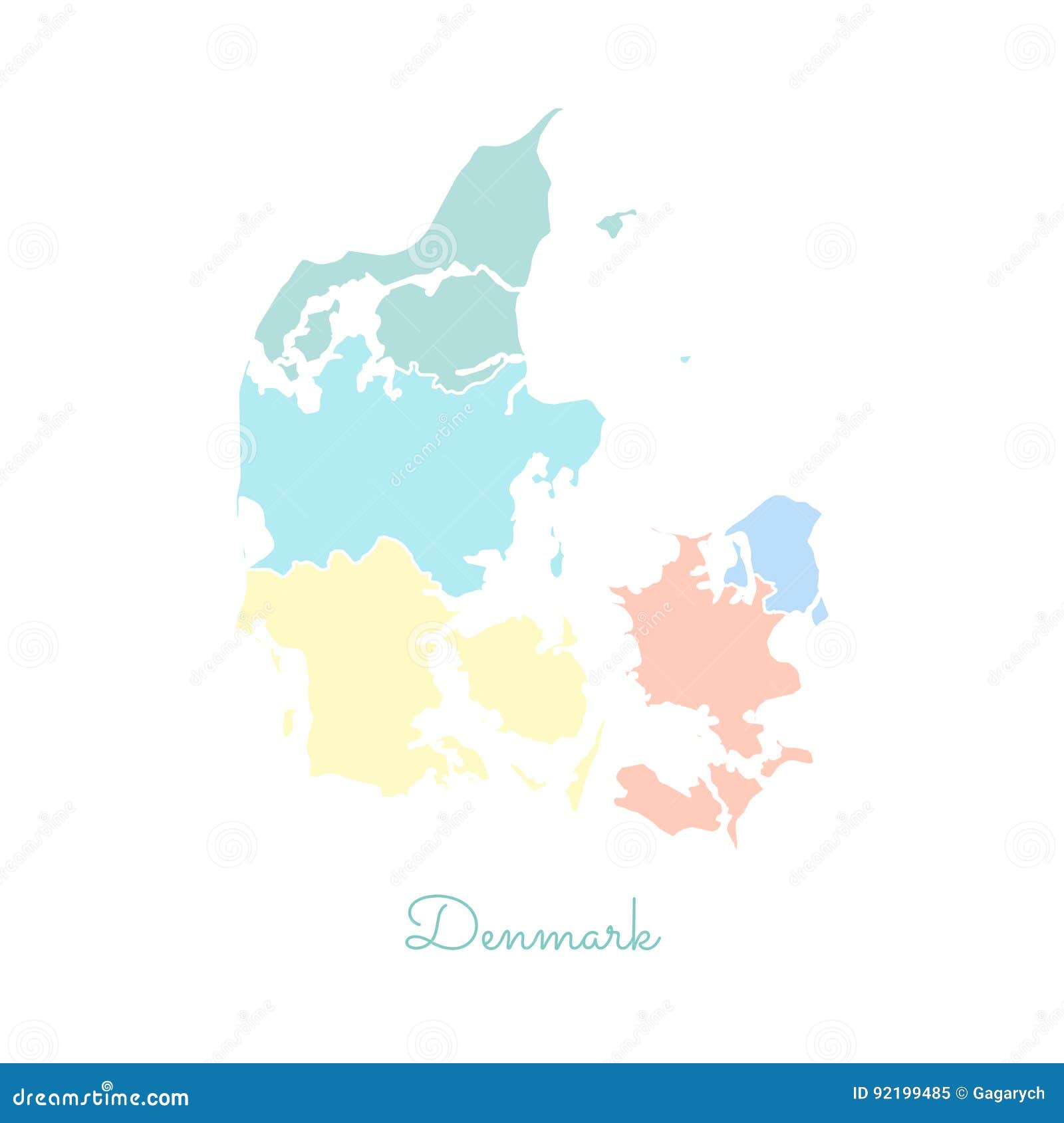 Mappa Di Regione Della Danimarca: Variopinto Con Il Profilo Bianco ...