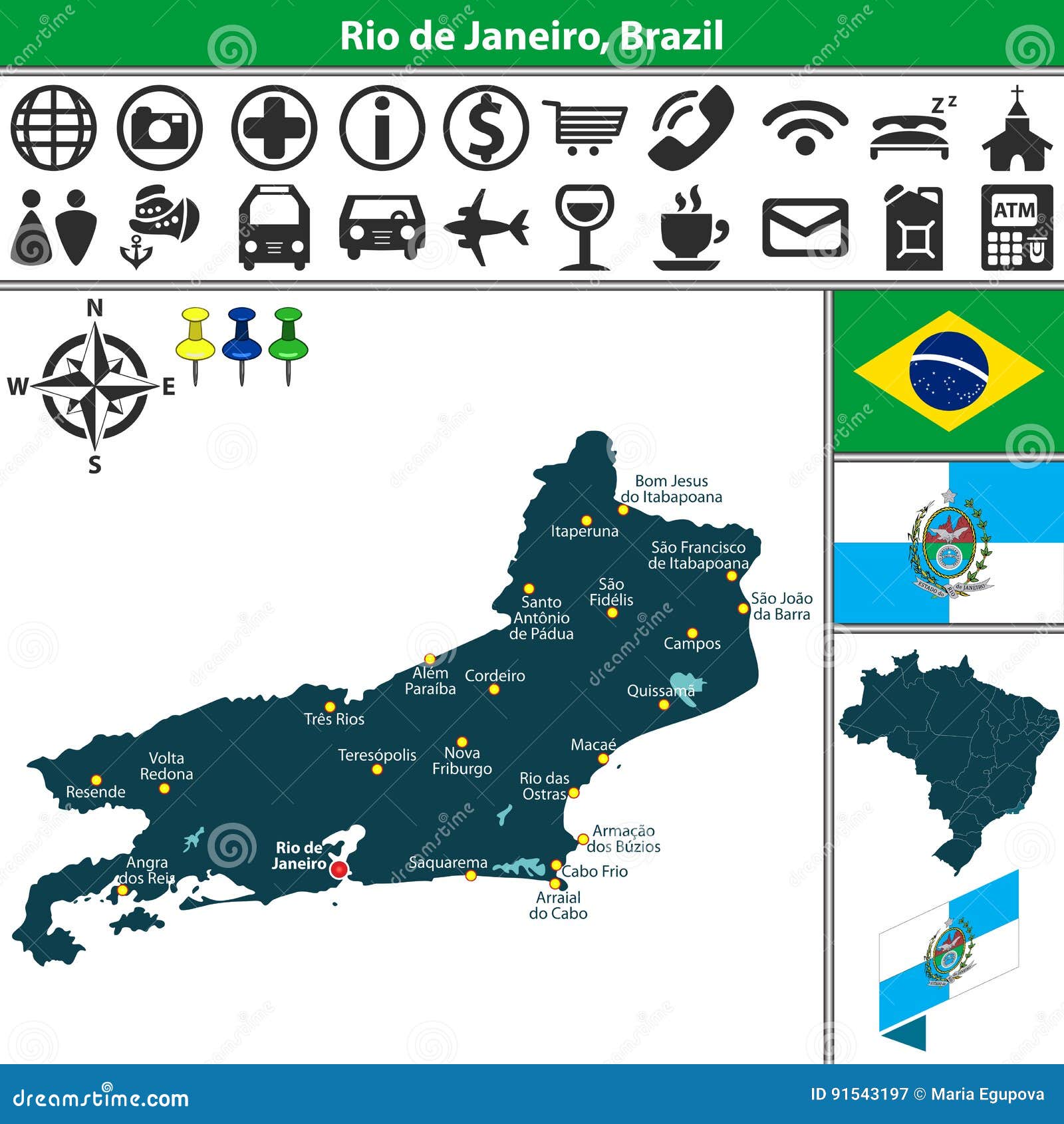 Mappa Di Rio De Janeiro, Brasile Illustrazione Vettoriale ...