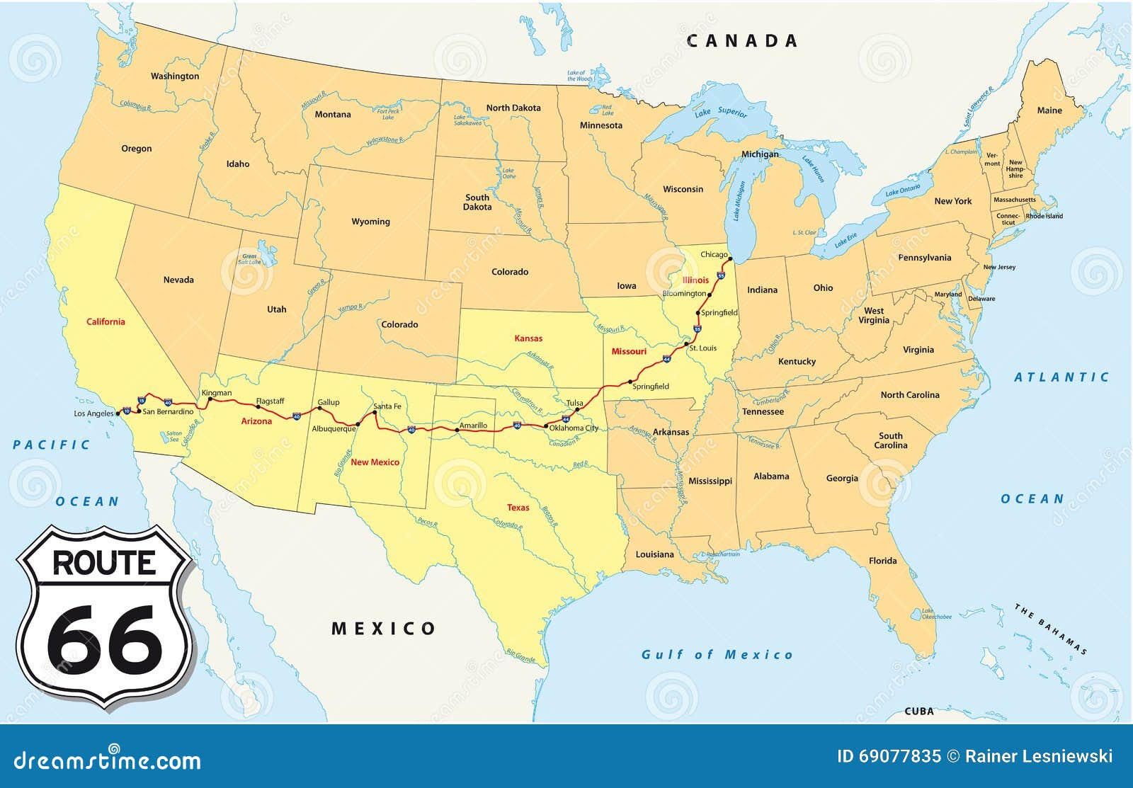 Mappa di Route 66 illustrazione di stock. Illustrazione di chicago ...