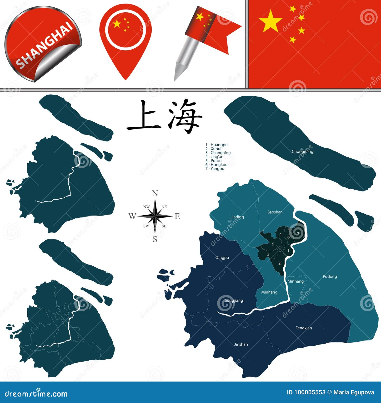 Mappa Di Shanghai Con I Distretti Illustrazione Vettoriale ...