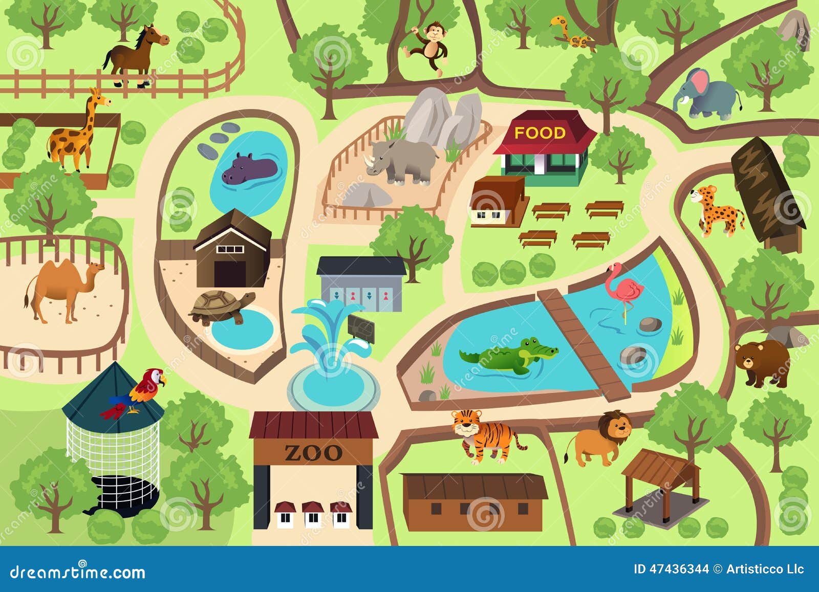 Mappa Di Un Parco Dello Zoo Illustrazione Vettoriale - Illustrazione di ...