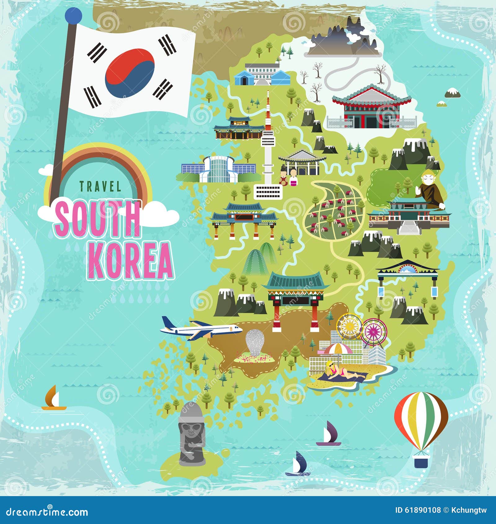Mappa Di Viaggio Della Corea Del Sud Illustrazione Vettoriale ...