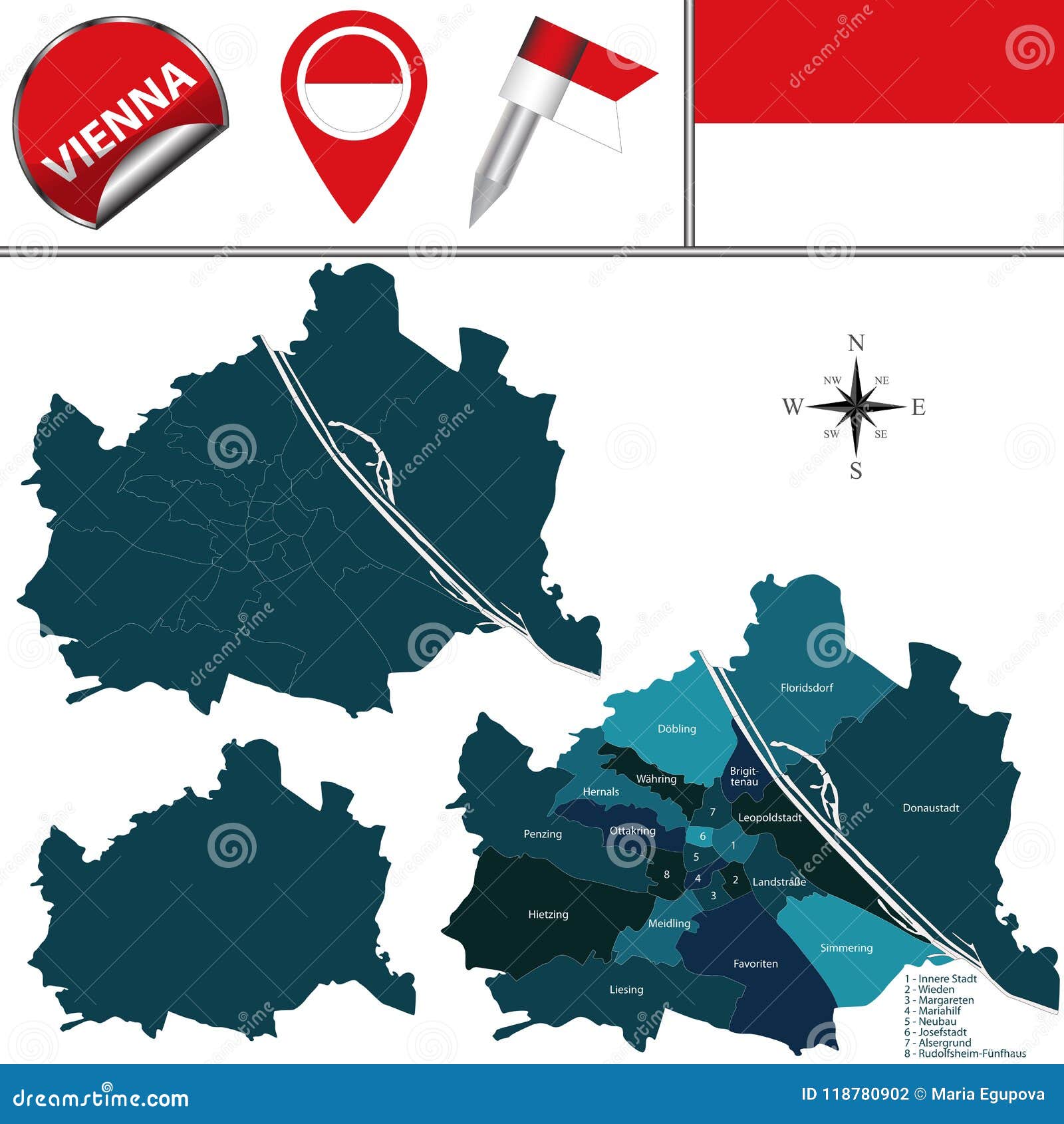 Mappa Di Vienna, Austria Con Districts Nominato Illustrazione ...