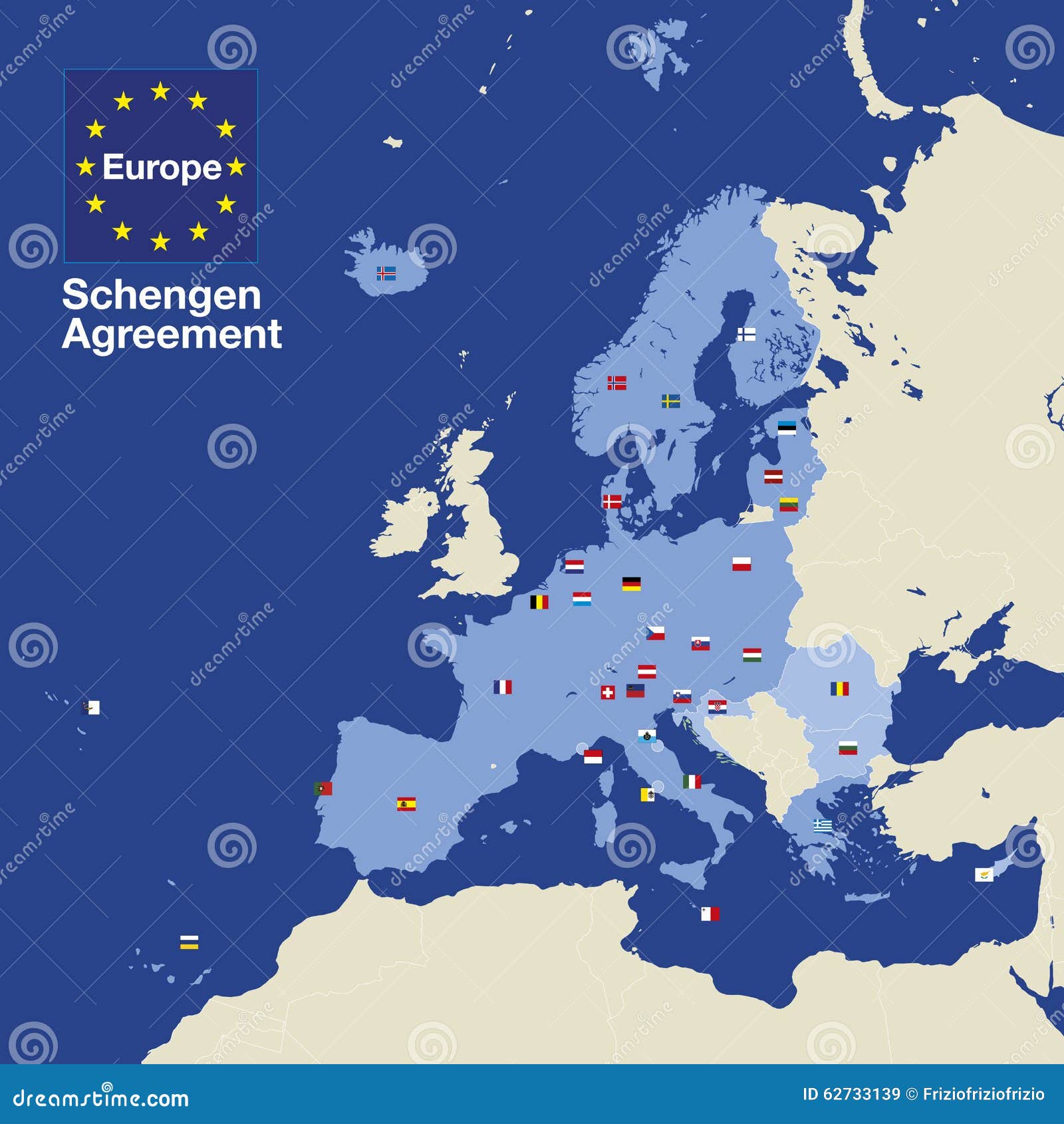 Mappa Di Zona Di Schengen, Europa Illustrazione Vettoriale ...